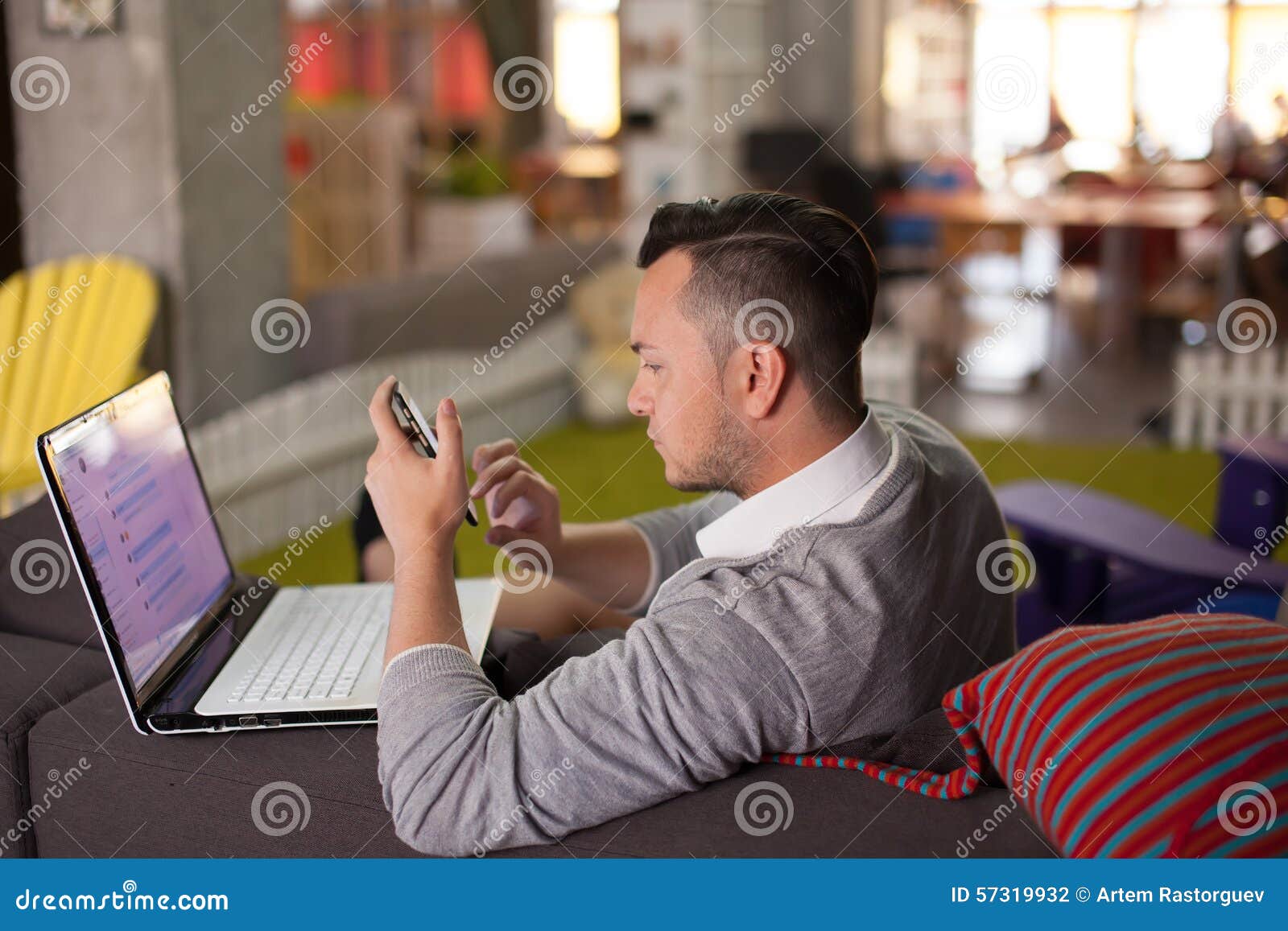 Man Working in Startup Office Stock Photo - Image of entrepreneur ...
