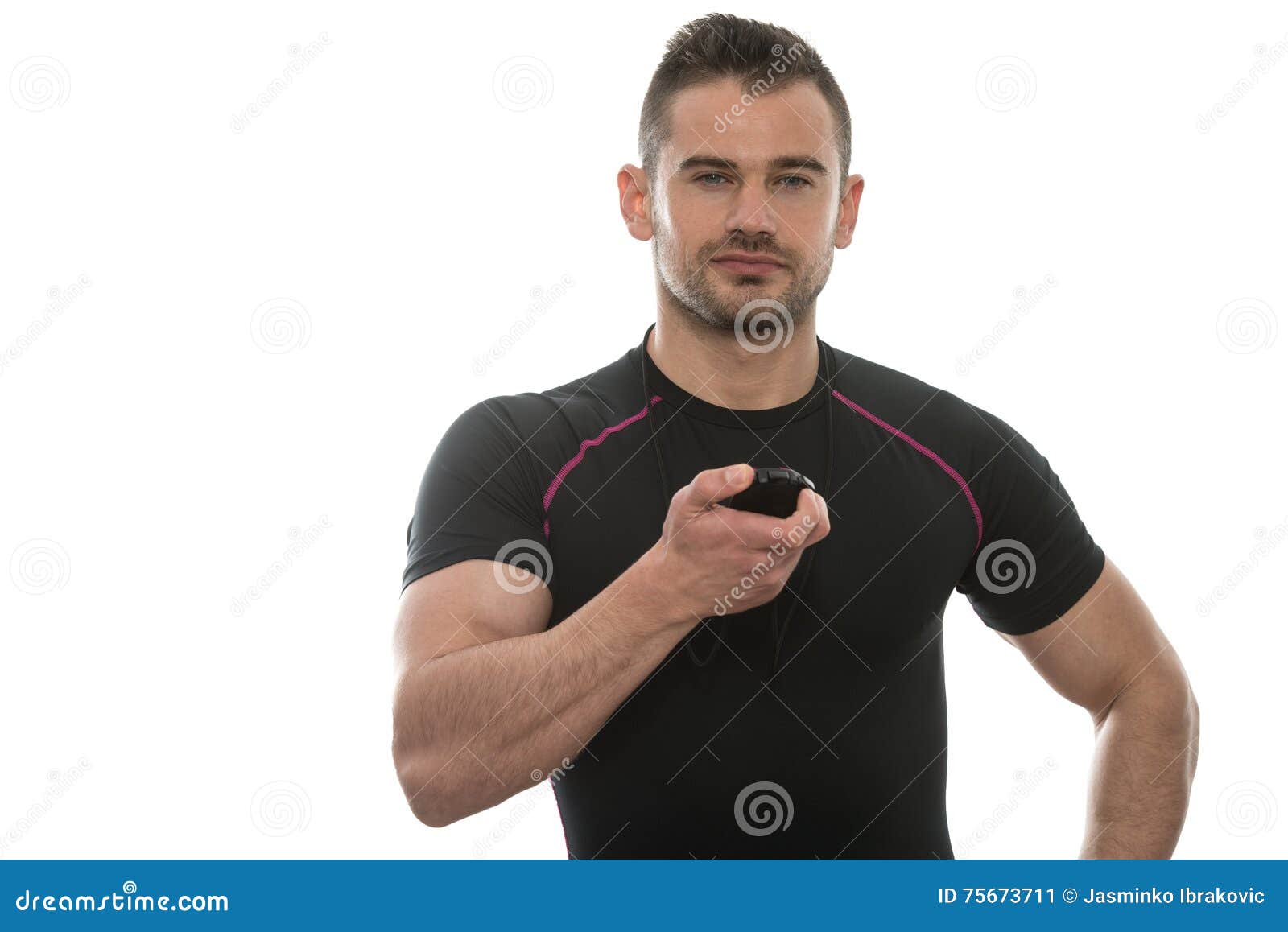 Man Working with Stopwatch on Clipboard White Background Stock Image ...