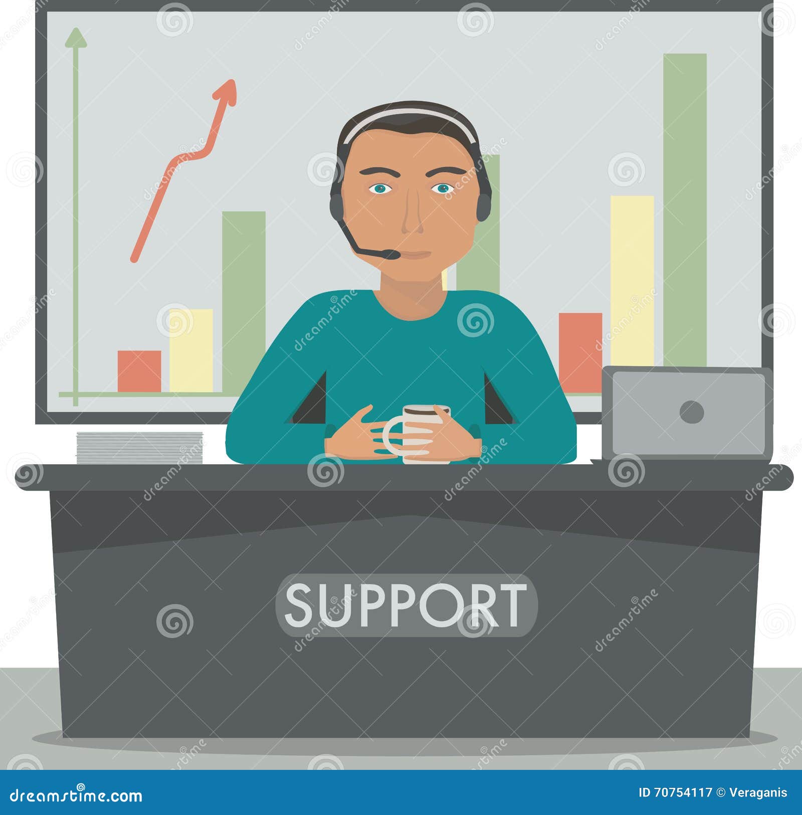 Man Working in Support, Call Center Manager, Secretary at the Reception ...