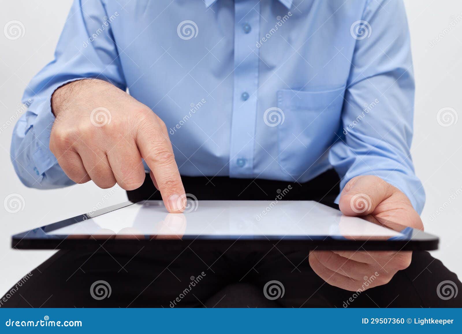 Man Working on Tablet - Closeup on Device and Hands Stock Photo - Image ...