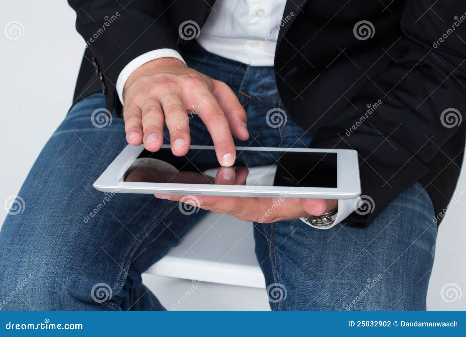 Man working on a tablet pc stock photo. Image of hold - 25032902