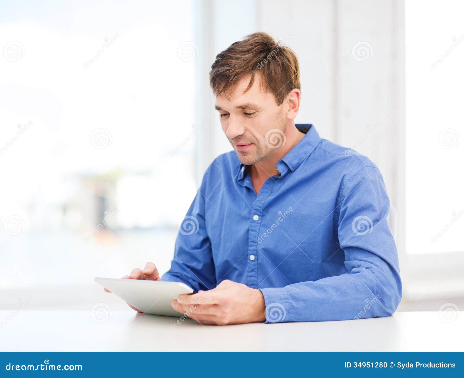 Man Working with Tablet Pc at Home Stock Photo - Image of freelance ...