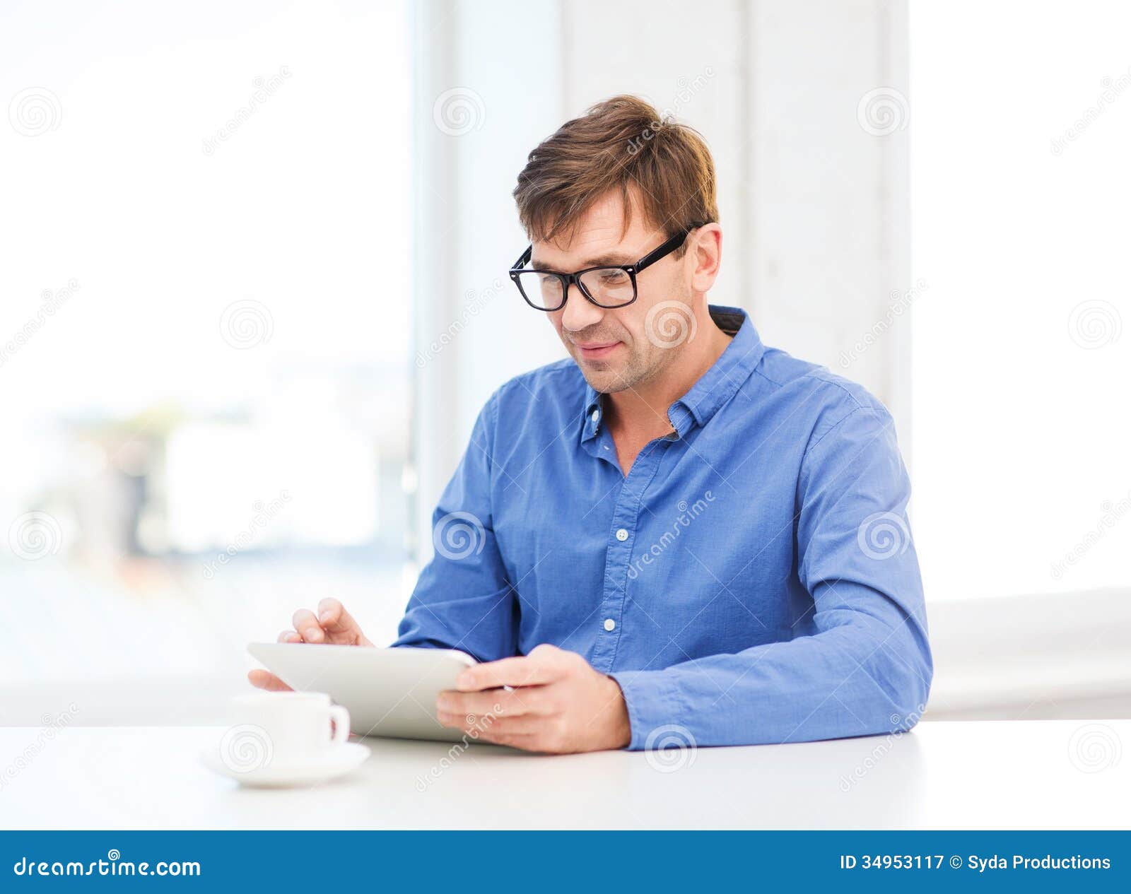 Man Working with Tablet Pc at Home Stock Image - Image of nice ...