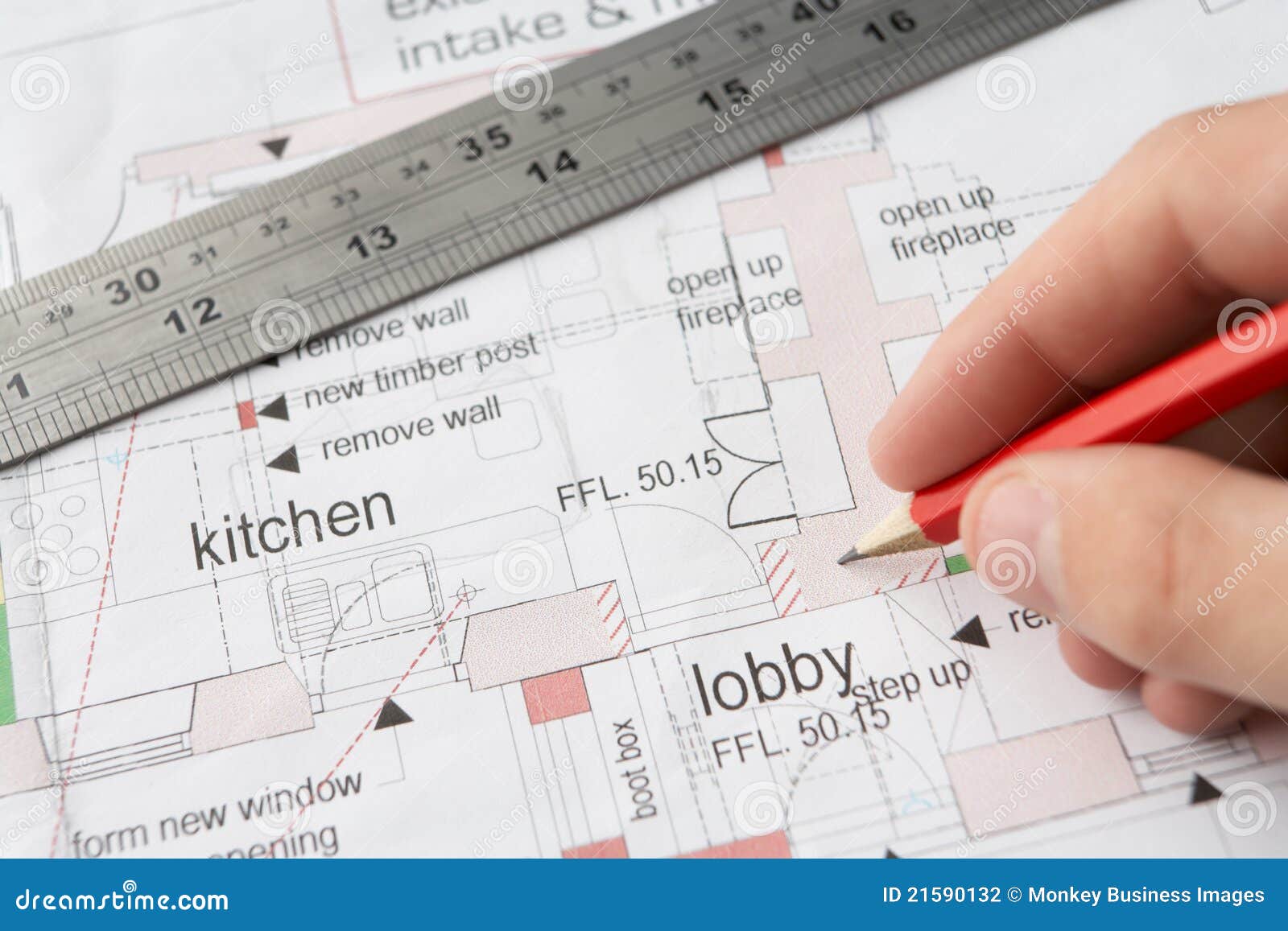 Man Working on Technical Drawing Stock Photo - Image of plan, extension ...