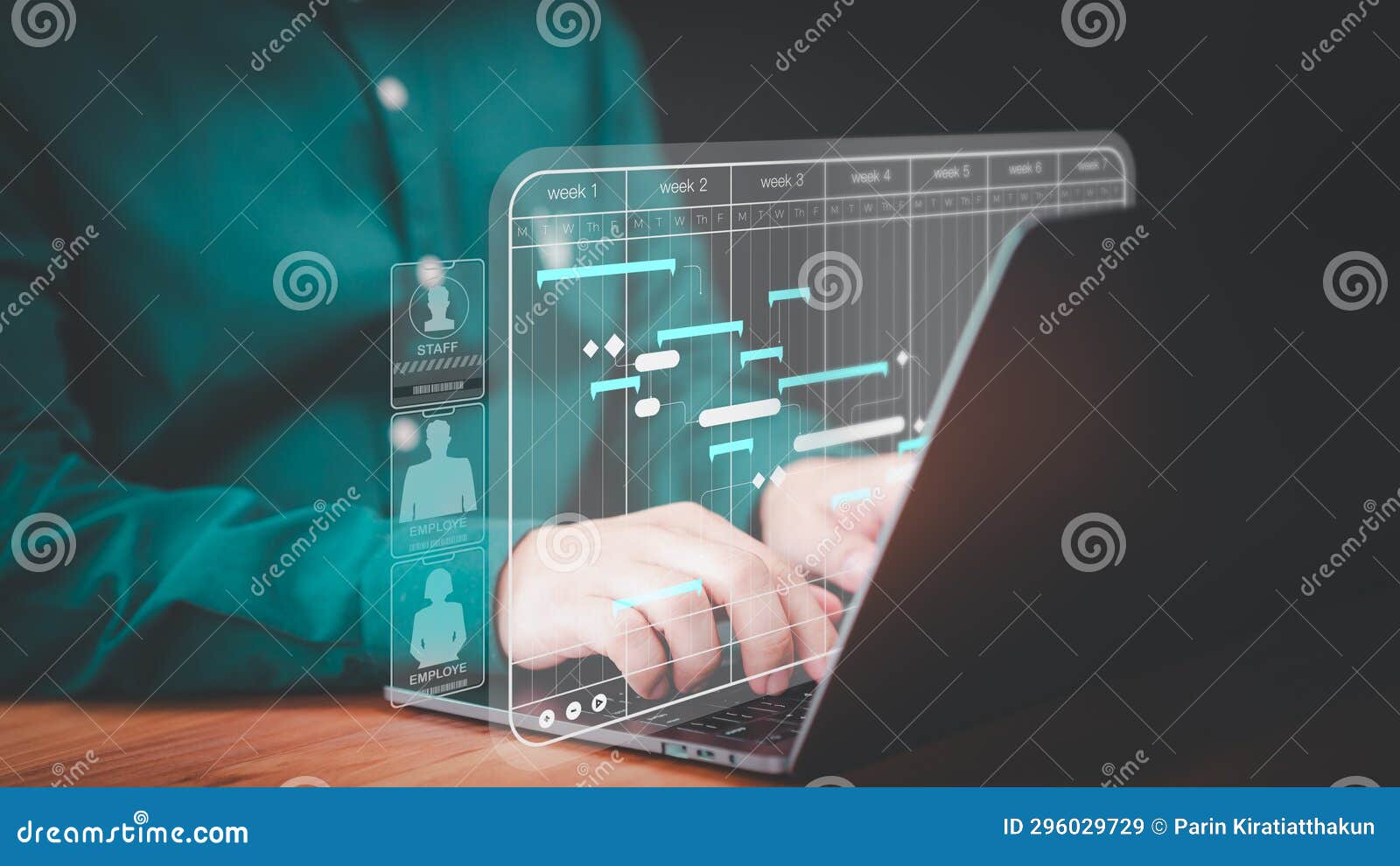 Man Working with Technology Computer in Business Analytic and Data Management System To Make ...