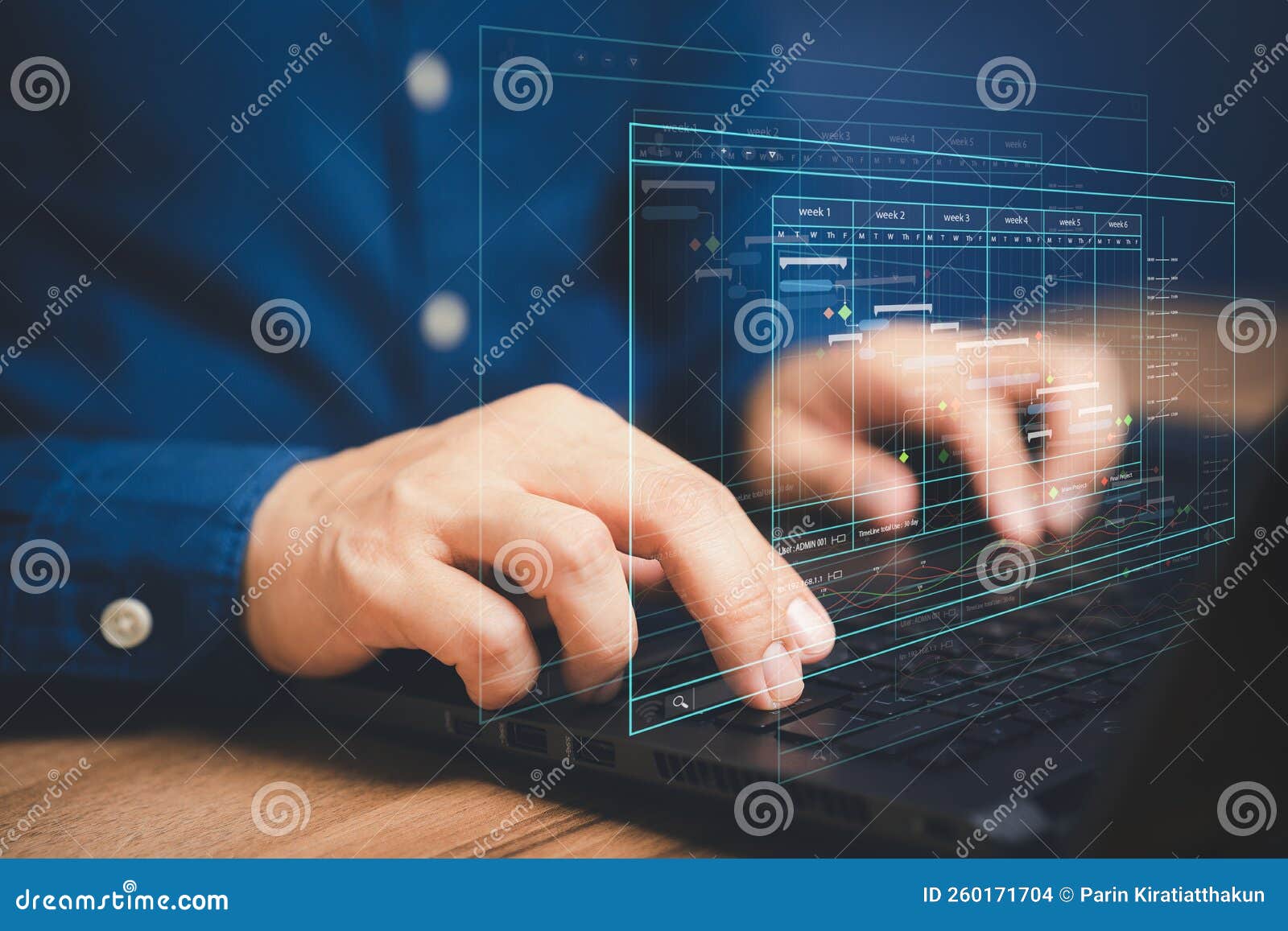 Man Working with Technology Computer in Business Analytics and Data Management System To Make ...