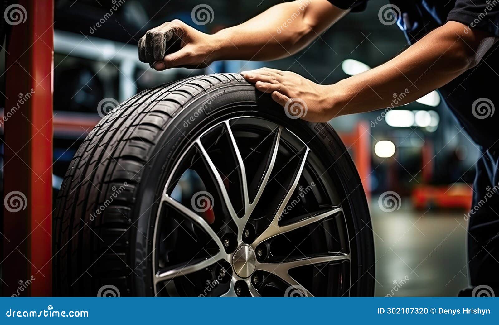 Man Changing a Tire in a Garage Stock Photo - Image of tools, garage ...