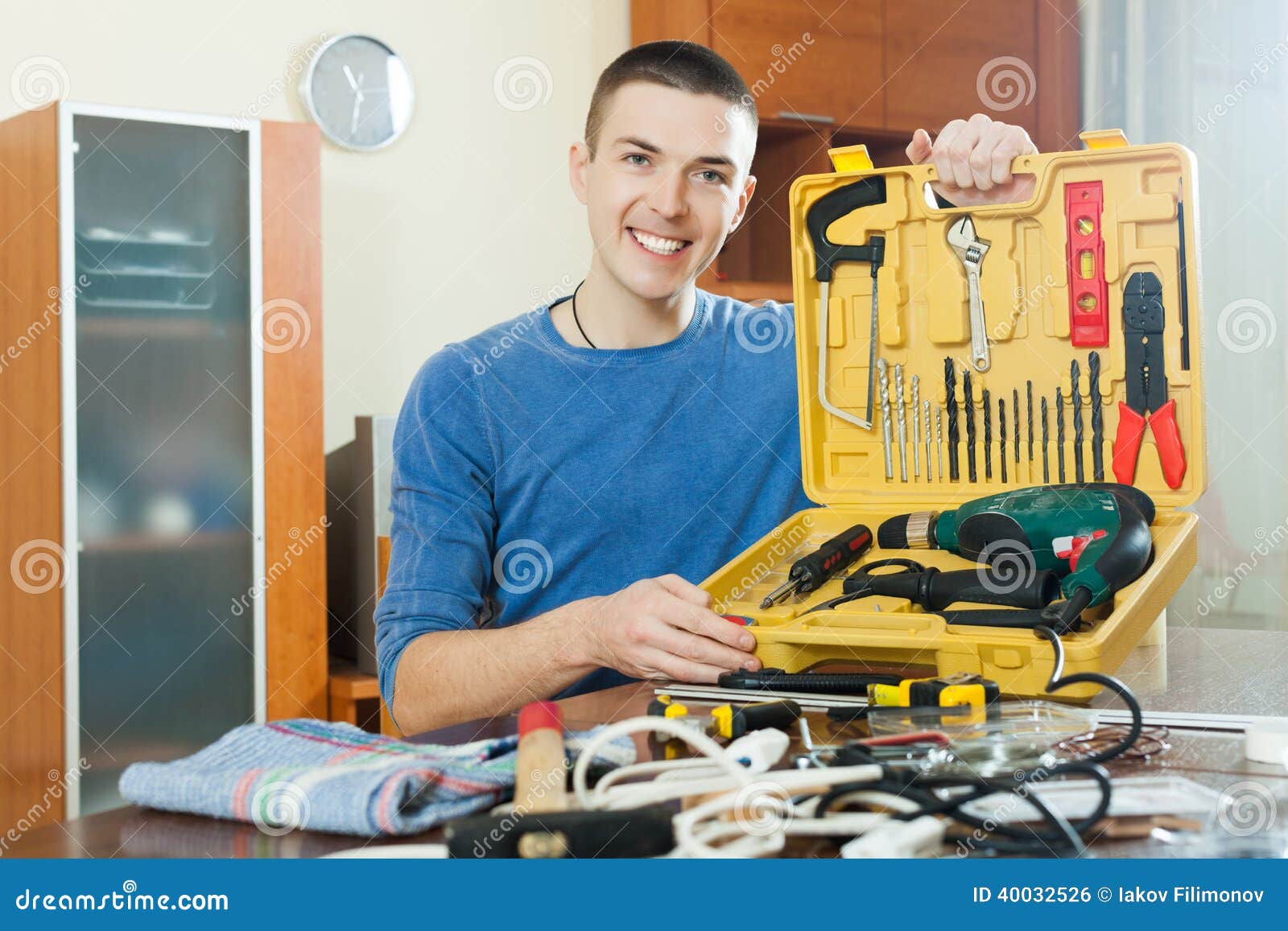 Man with working tools stock photo. Image of measure - 40032526