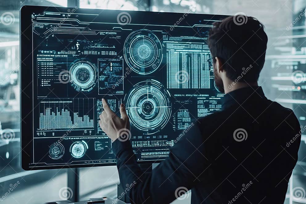 Man Working with Touch Screen of Innovative Artificial Intelligence Interface Stock Photo ...