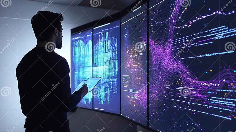 Man Working with Touch Screen of Innovative Artificial Intelligence Interface Stock Photo ...