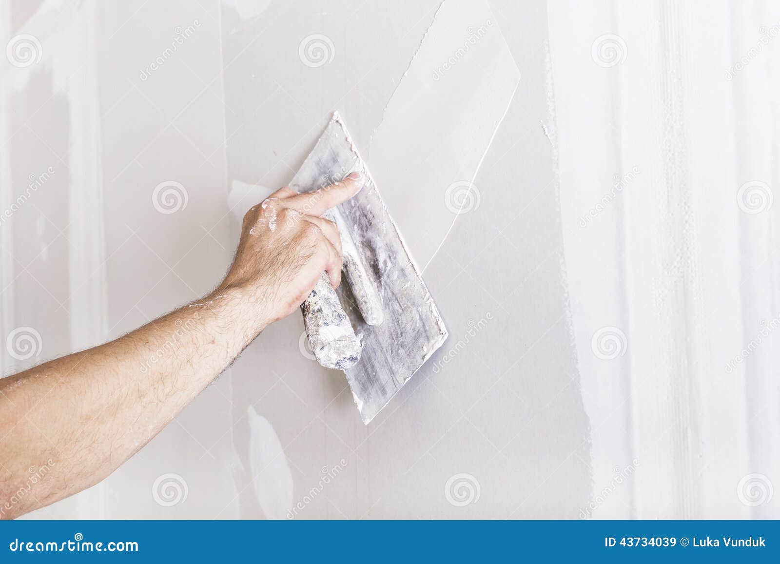 Man Working with Trowel. Renovating Home Interior Stock Image - Image ...