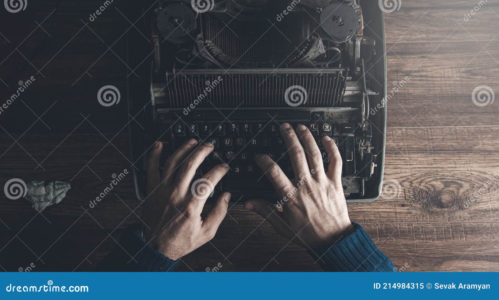 Man Working in Typewriter on the Desk. Stock Image - Image of caucasian ...