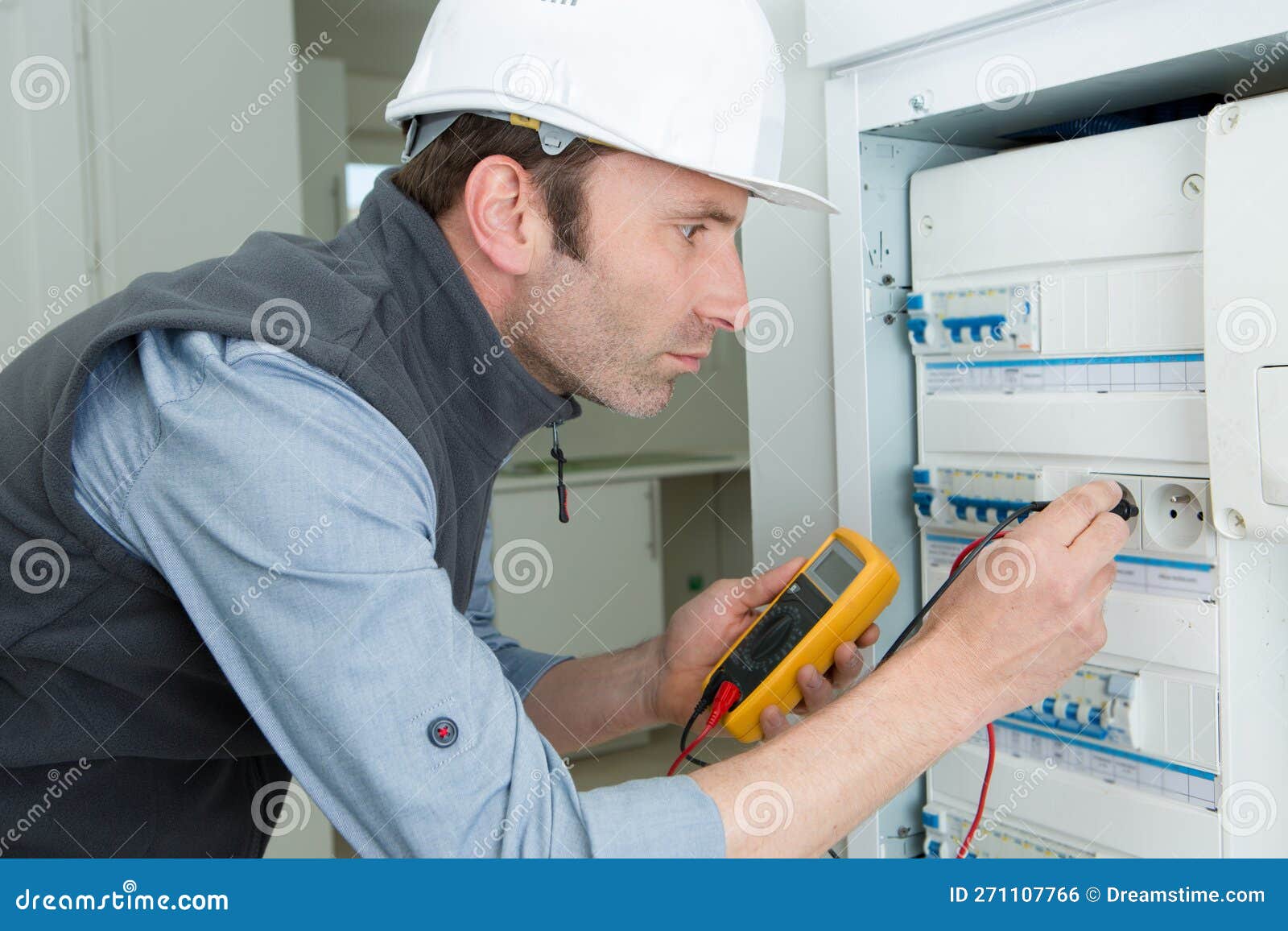 Man Working Using Multimeter Electrician Concept Stock Photo - Image of ...