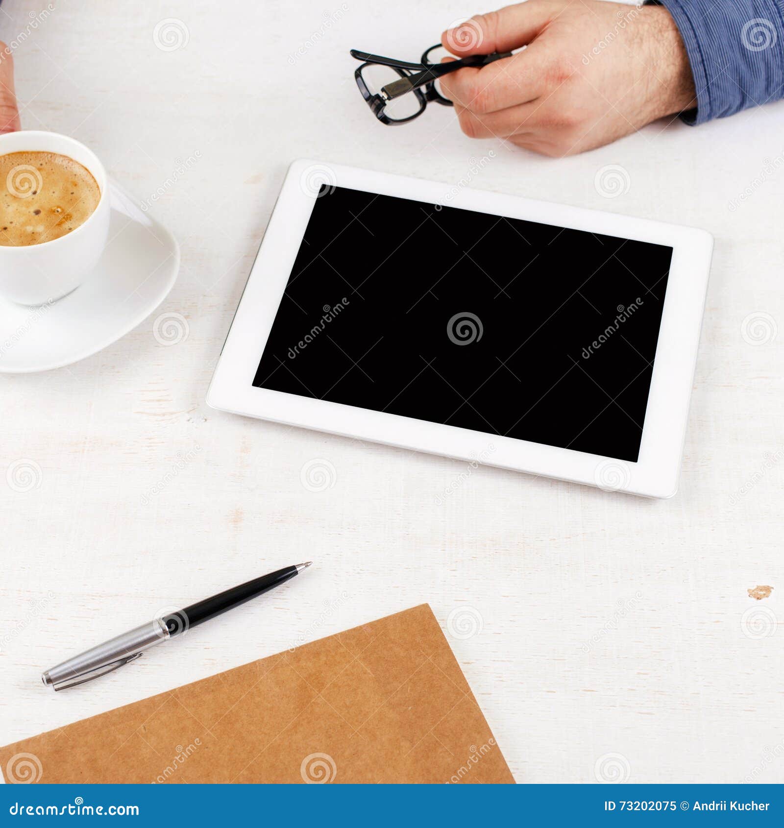 Man working using a tablet stock image. Image of hand - 73202075