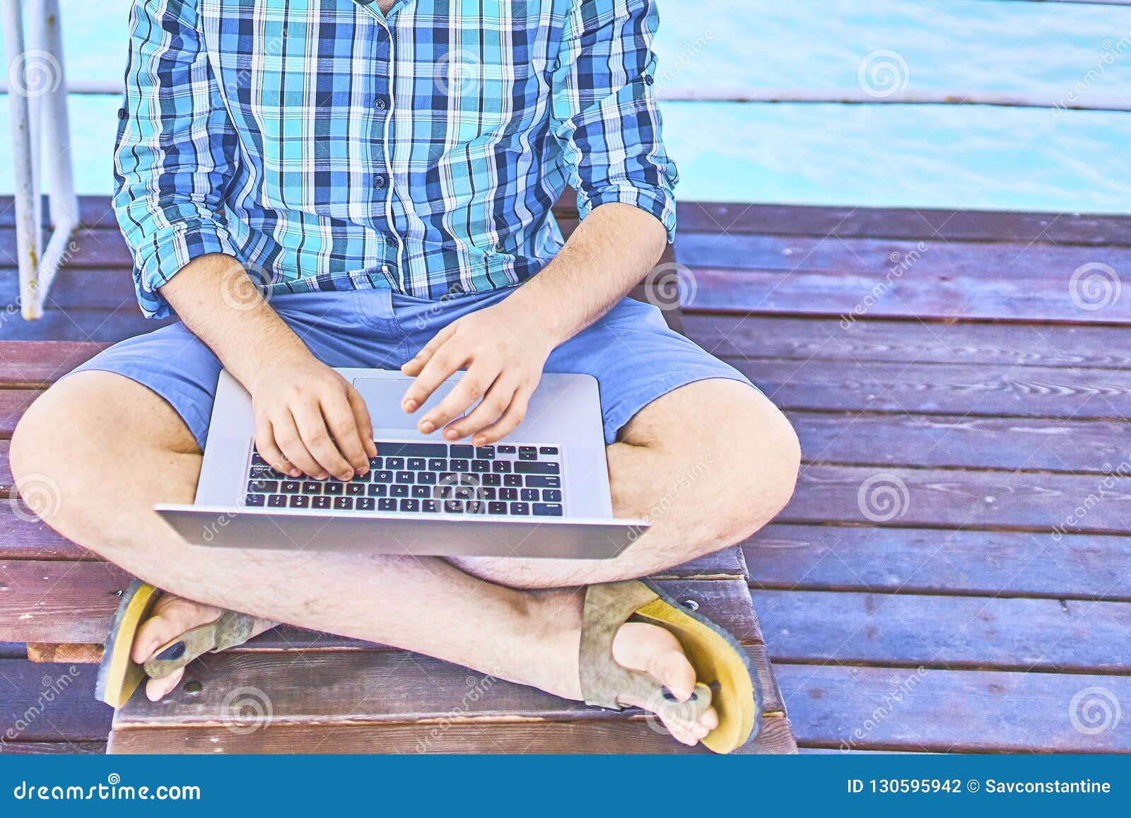 A Man is Working on Vacation. Stock Photo - Image of business, notebook ...
