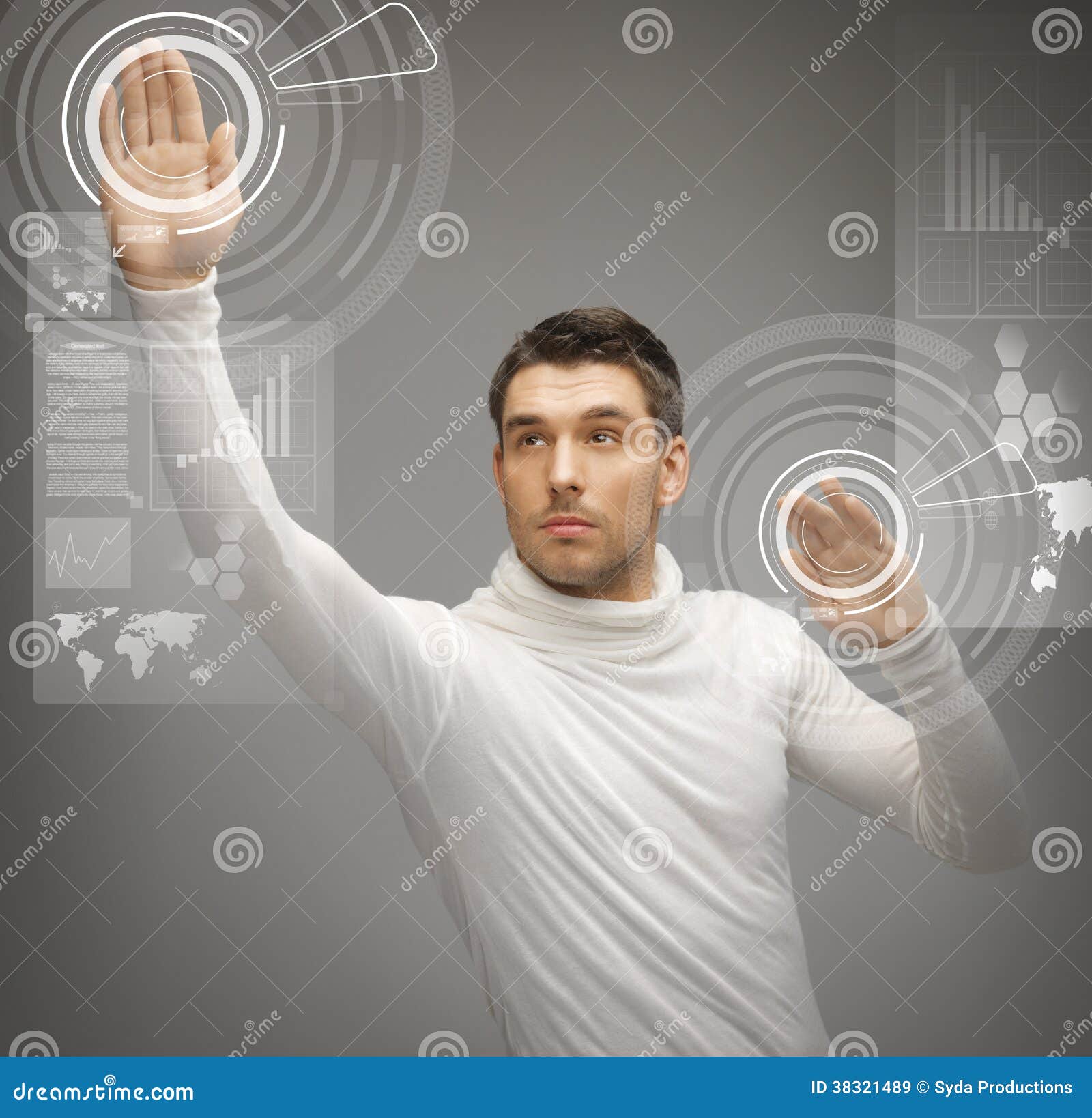 Man Working with Virtual Screens Stock Image - Image of casual, calm ...