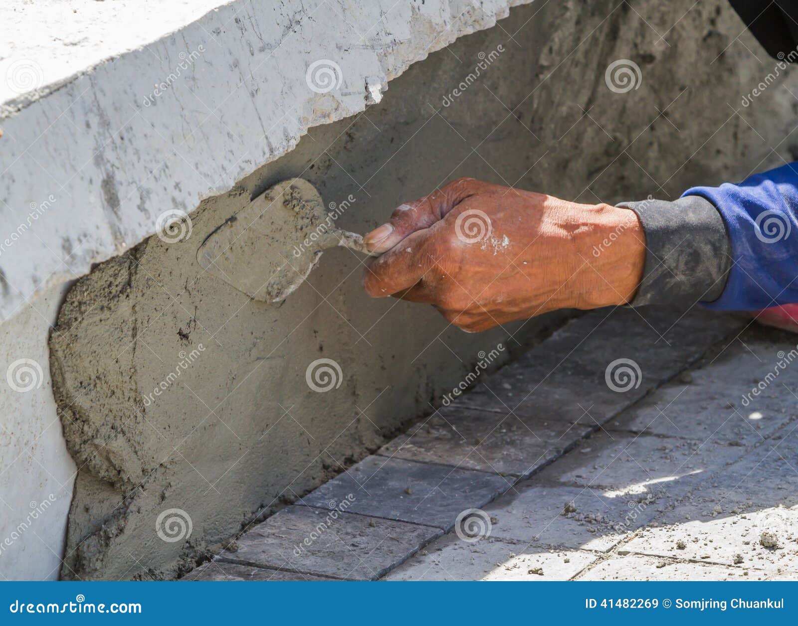 Man Working Wall for Cement with Trowel. Stock Image - Image of worker ...
