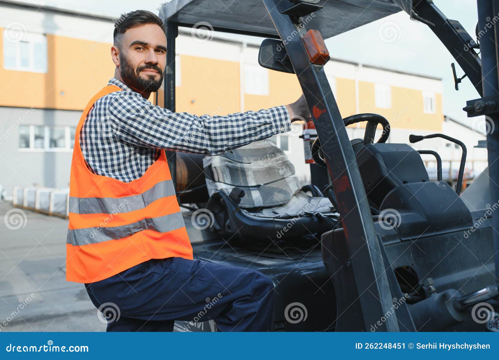 Man Working at Warehouse and Driving Forklift Stock Image - Image of ...