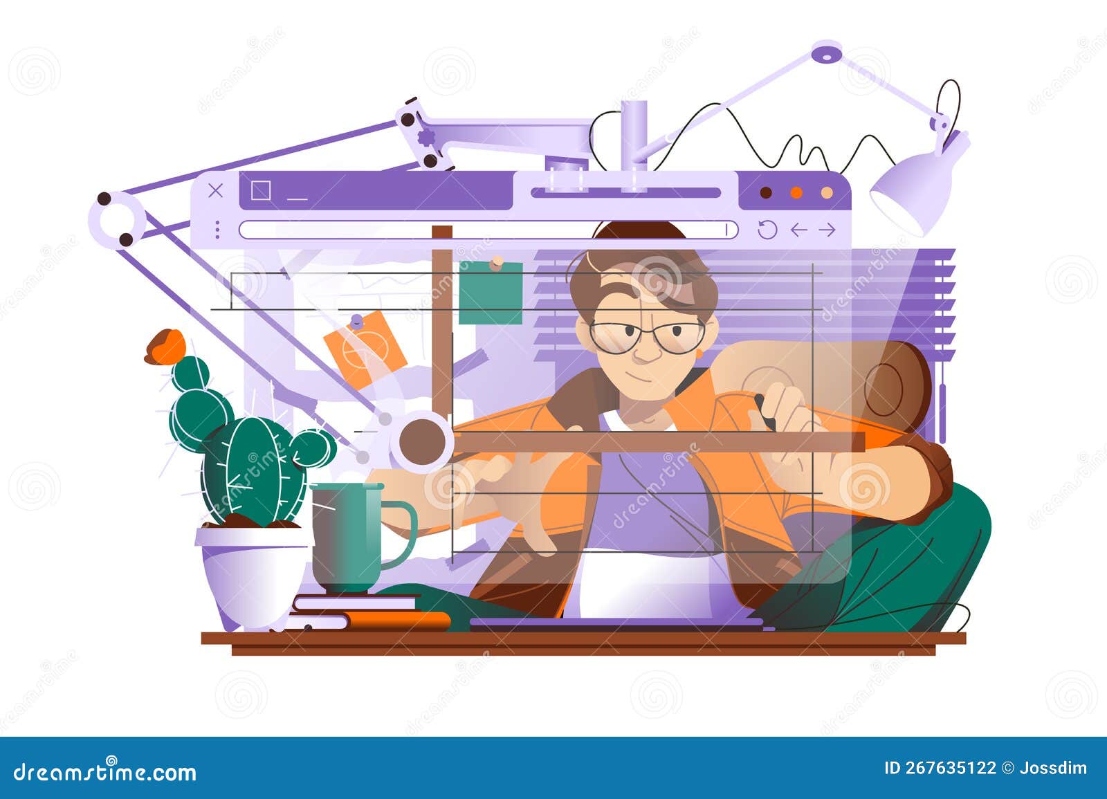 Man Working On Website Or App, Ui Ux Design Vector Illustration | CartoonDealer.com #267635122