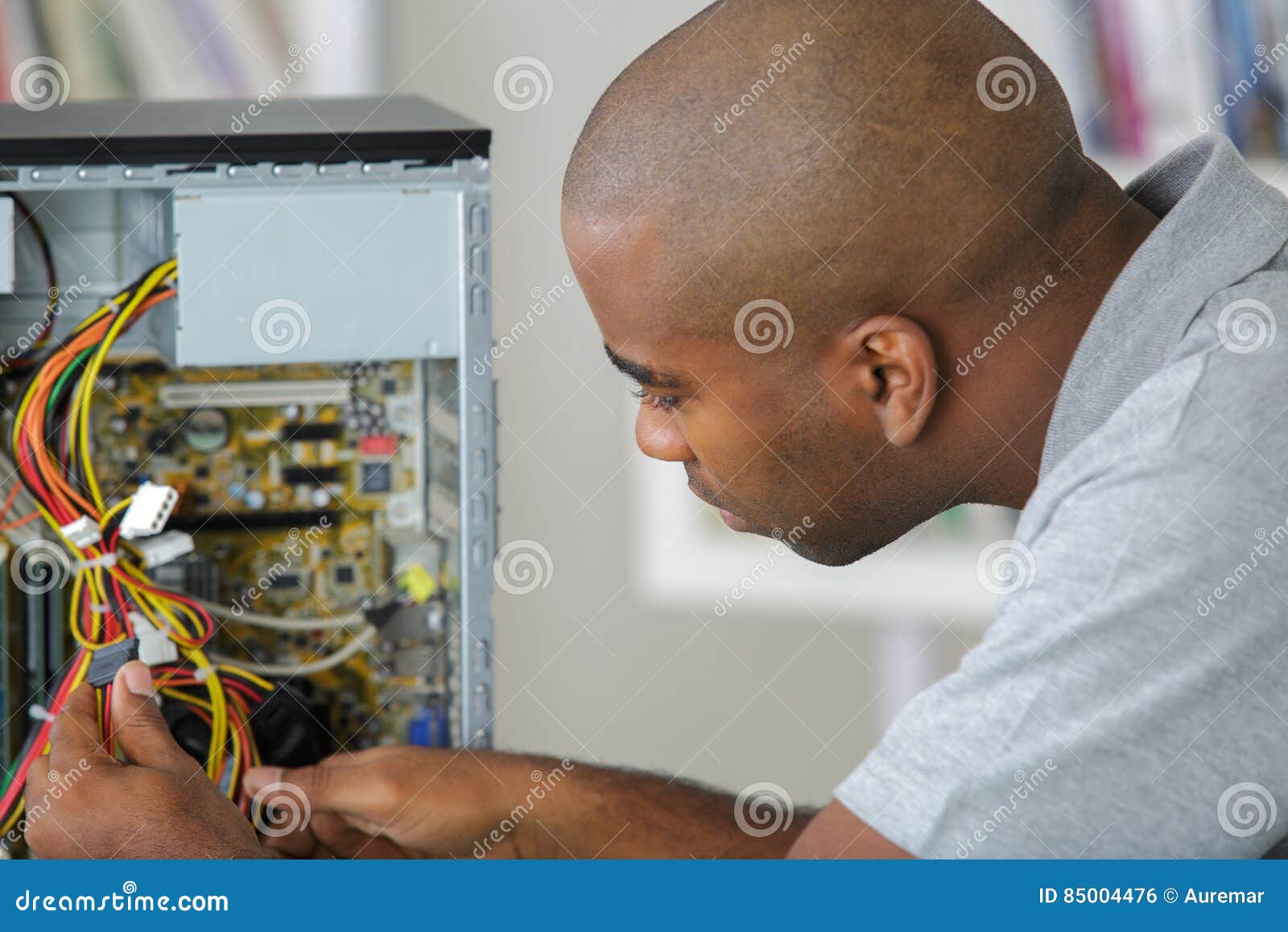 Man Working on Wiring Computer Stock Photo - Image of board, mainboard ...