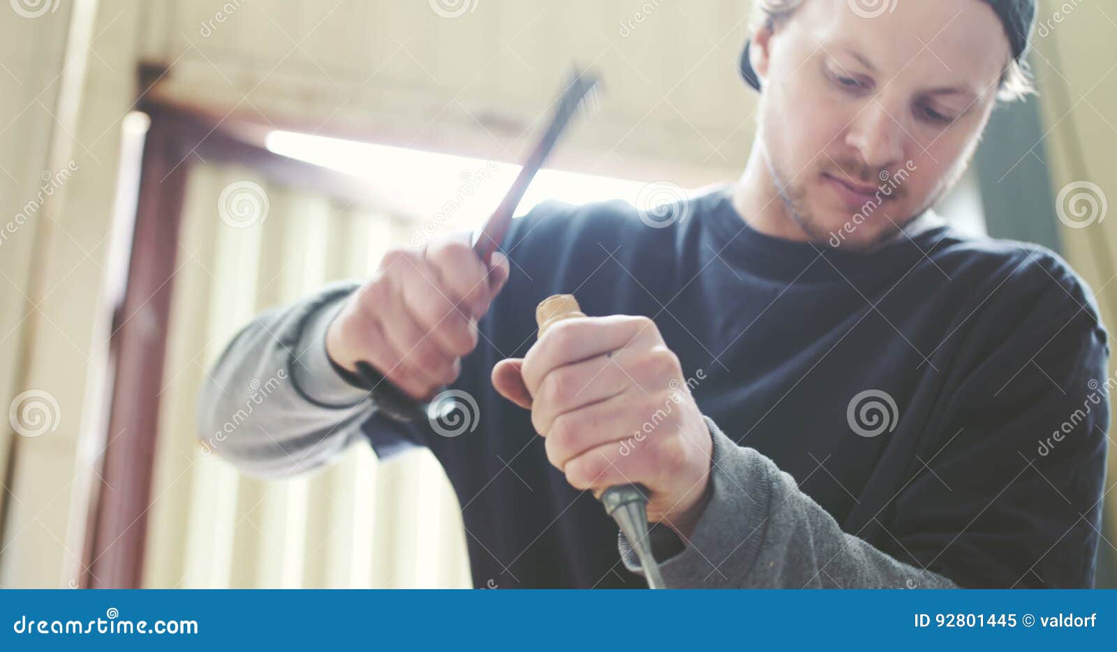 Man Working with Wood with Chisel Stock Video - Video of carpenter ...