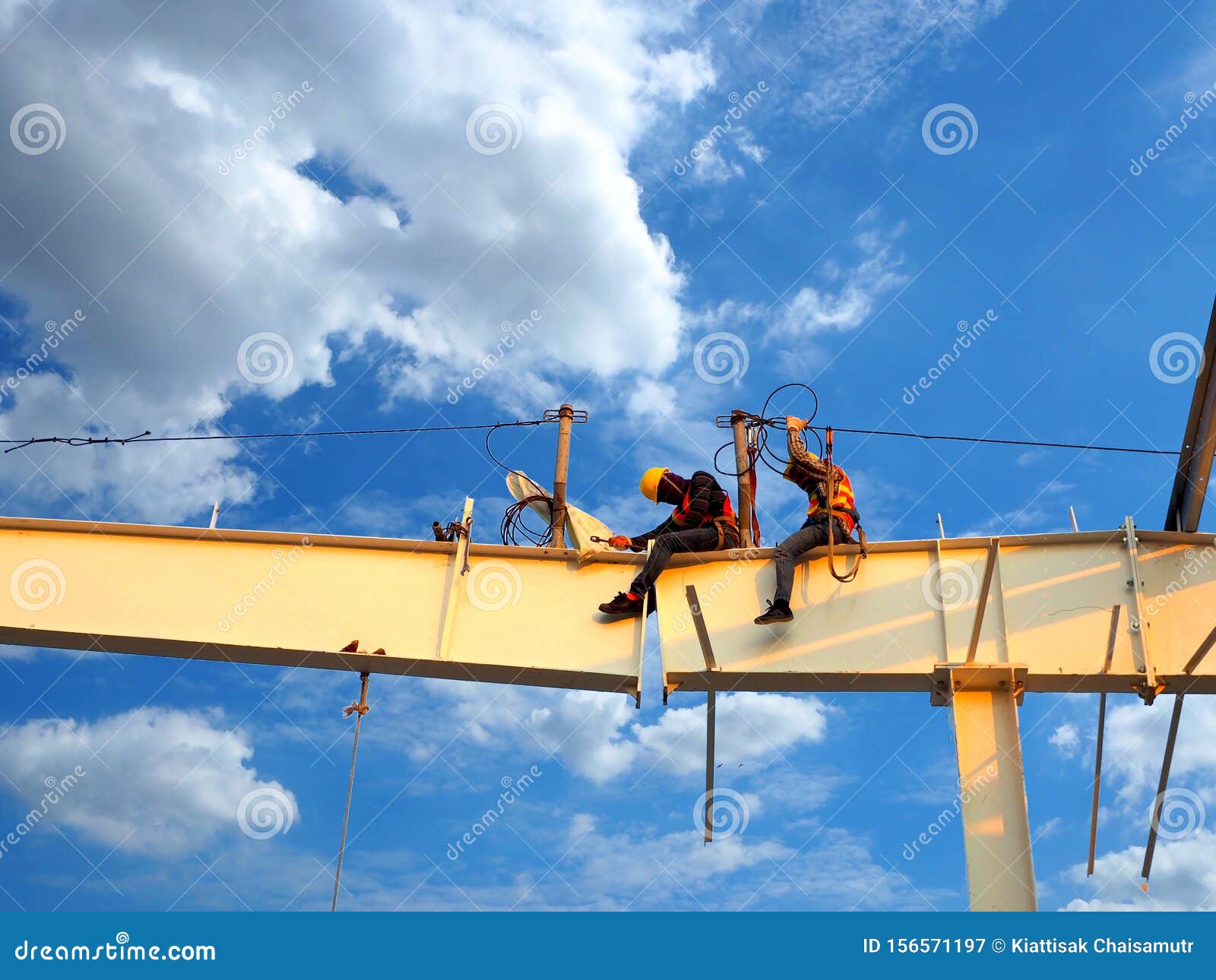 Man Working on the Working at Height Stock Image - Image of blue, risk ...