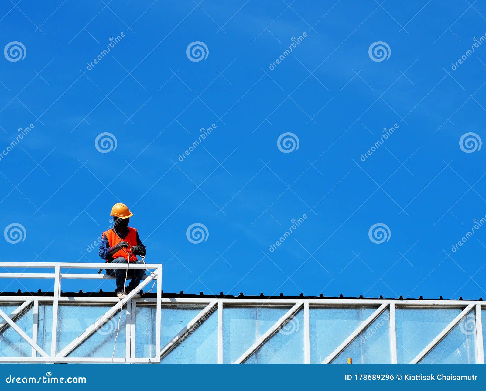 Man Working on the Working at Height on Construction Stock Photo ...