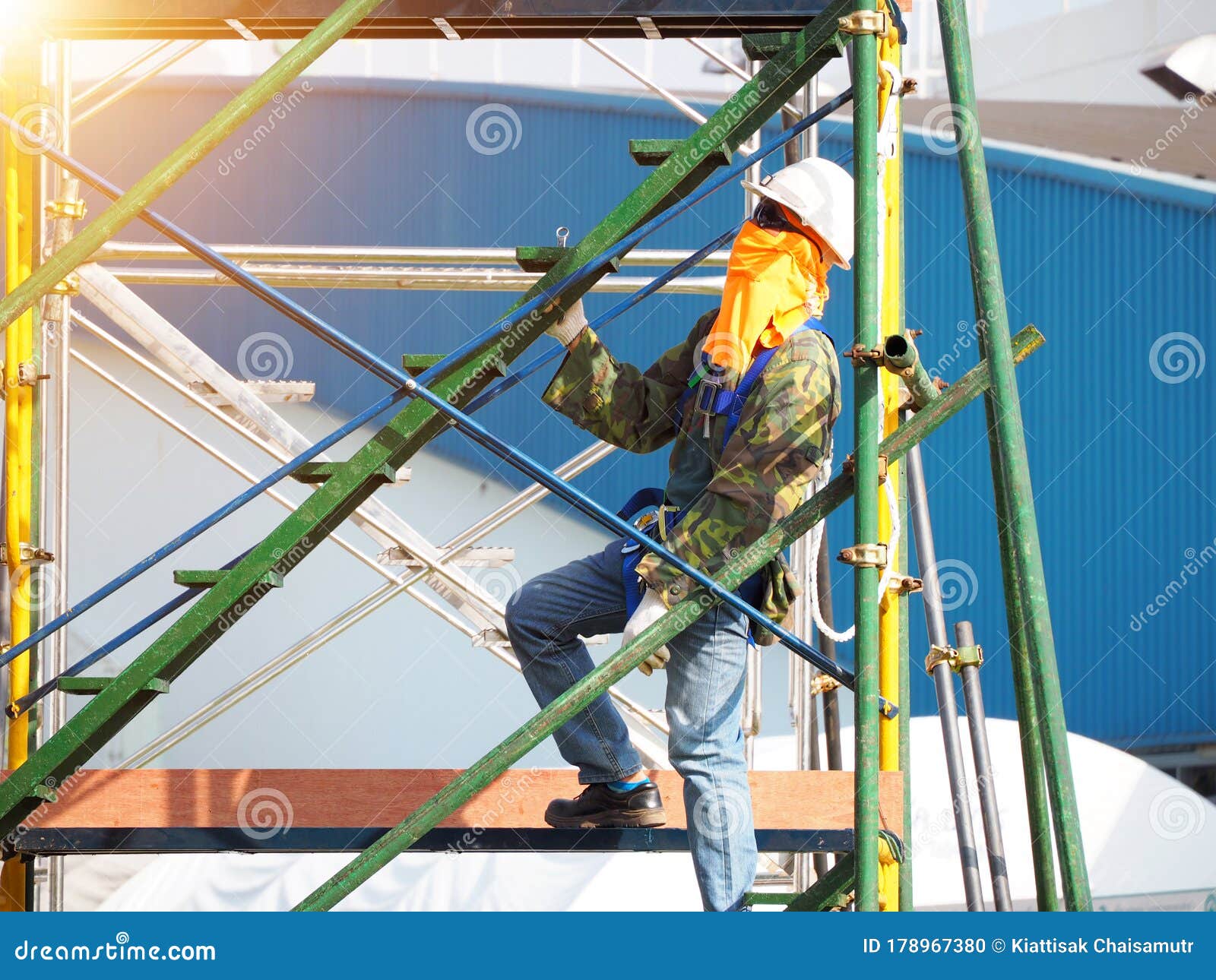 Man Working on the Working at Height on Construction Stock Photo ...