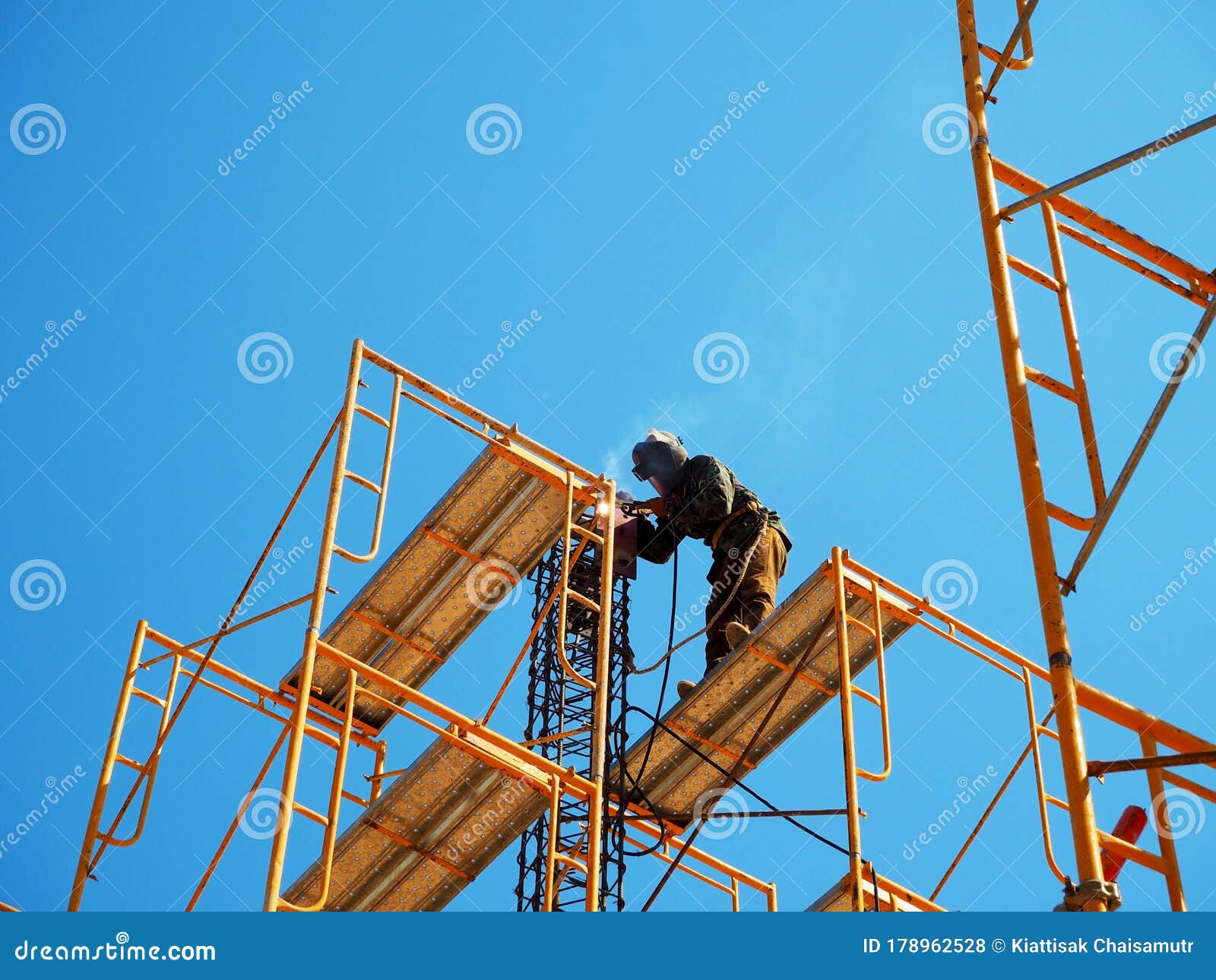 Man Working on the Working at Height on Construction Stock Photo ...