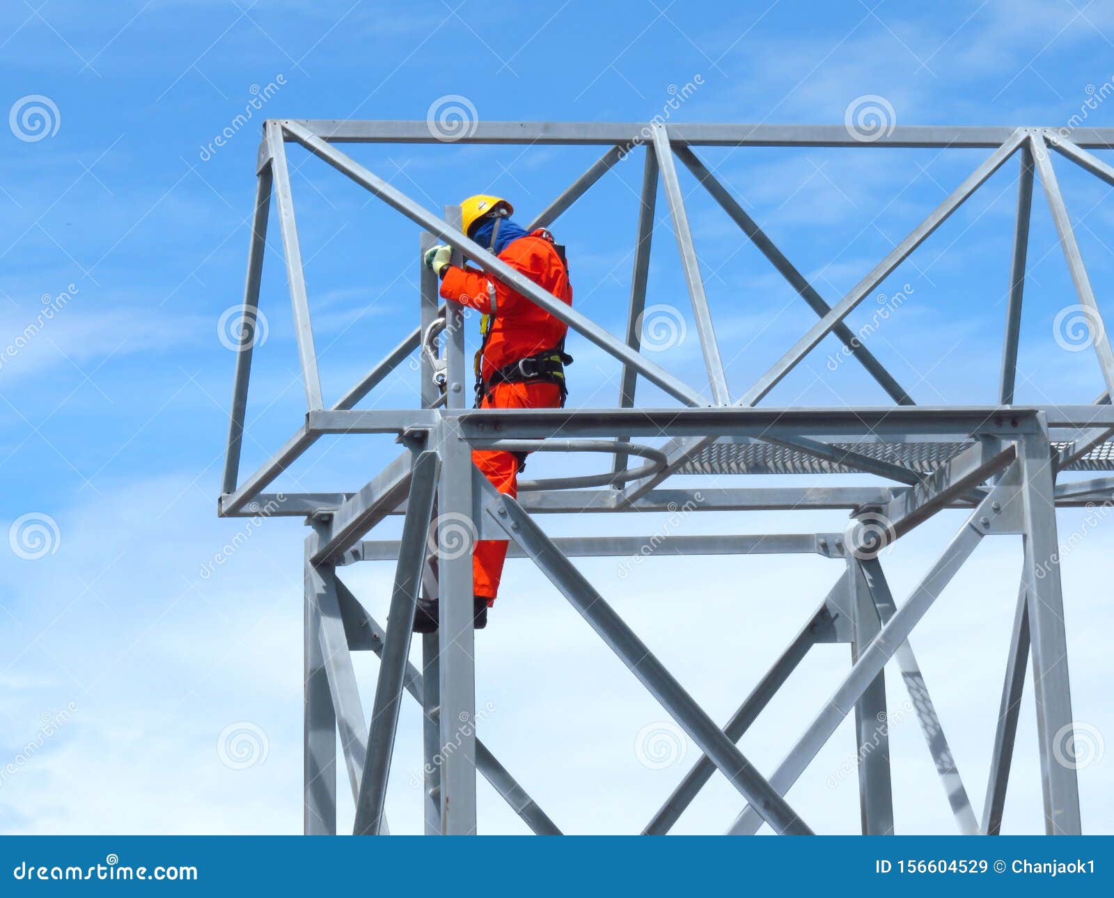 Man Working on the Working at Height. Stock Image - Image of metal ...