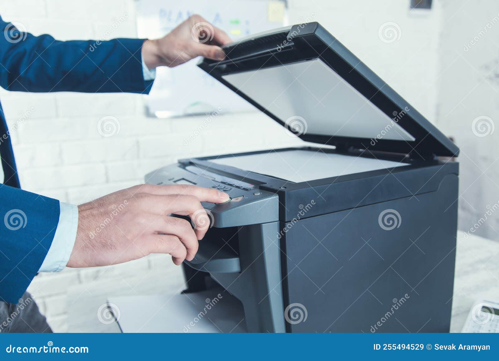 Man Working in Xerox Machine Stock Image - Image of button, panel ...