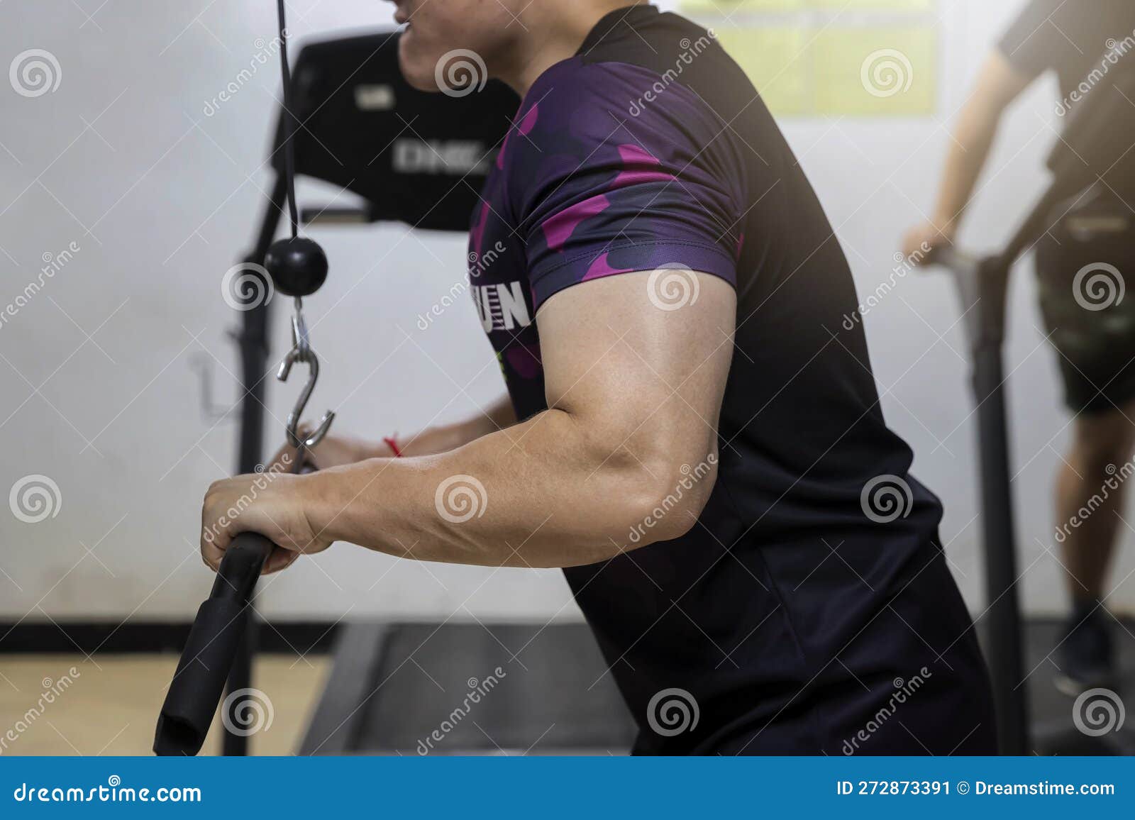 A Man Workout with Cable Triceps Pushdown in Gym Stock Image - Image of ...