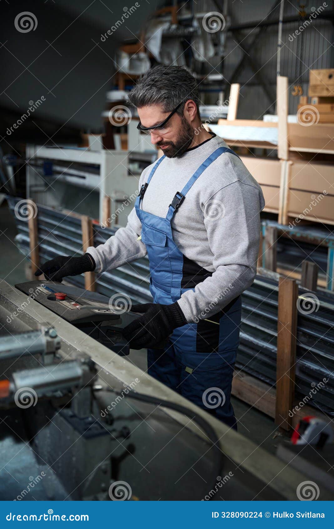 Man at the Workplace in a Production Workshop Stock Photo - Image of ...