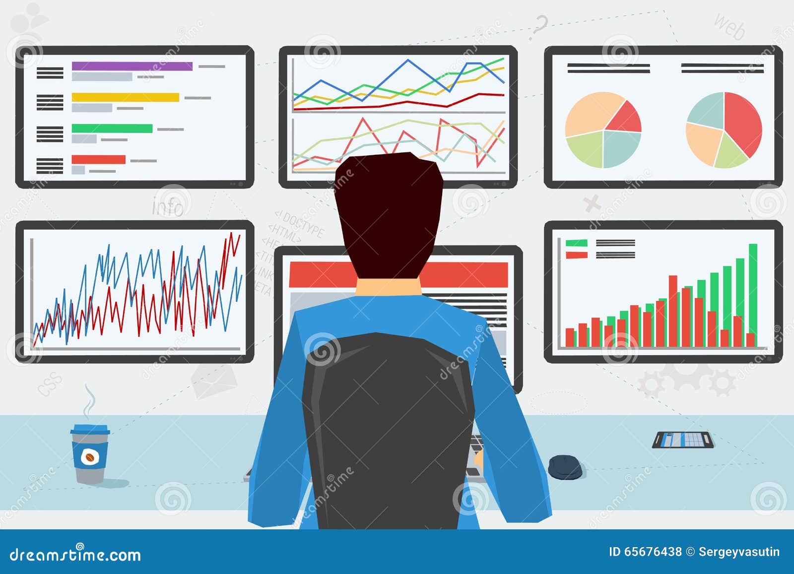 Working Several Monitors Stock Illustrations – 2 Working Several ...