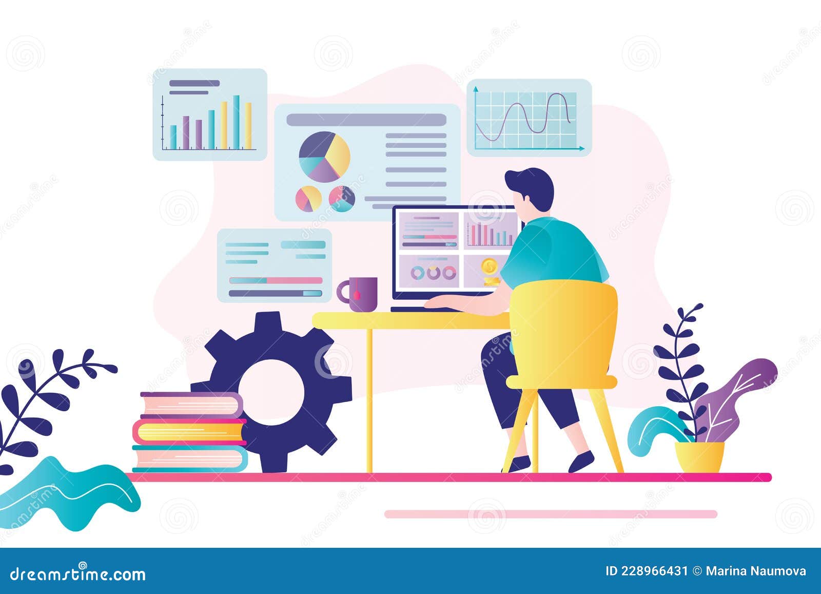 The Man Works at Computer. Data Analysis, Information Processing ...