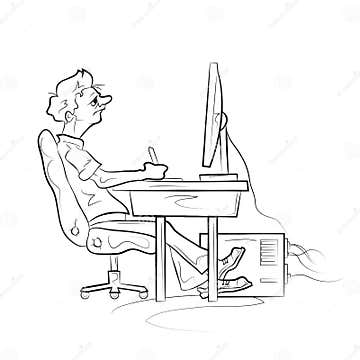 Man Works on the Computer. Vector Illustration. Stock Vector ...