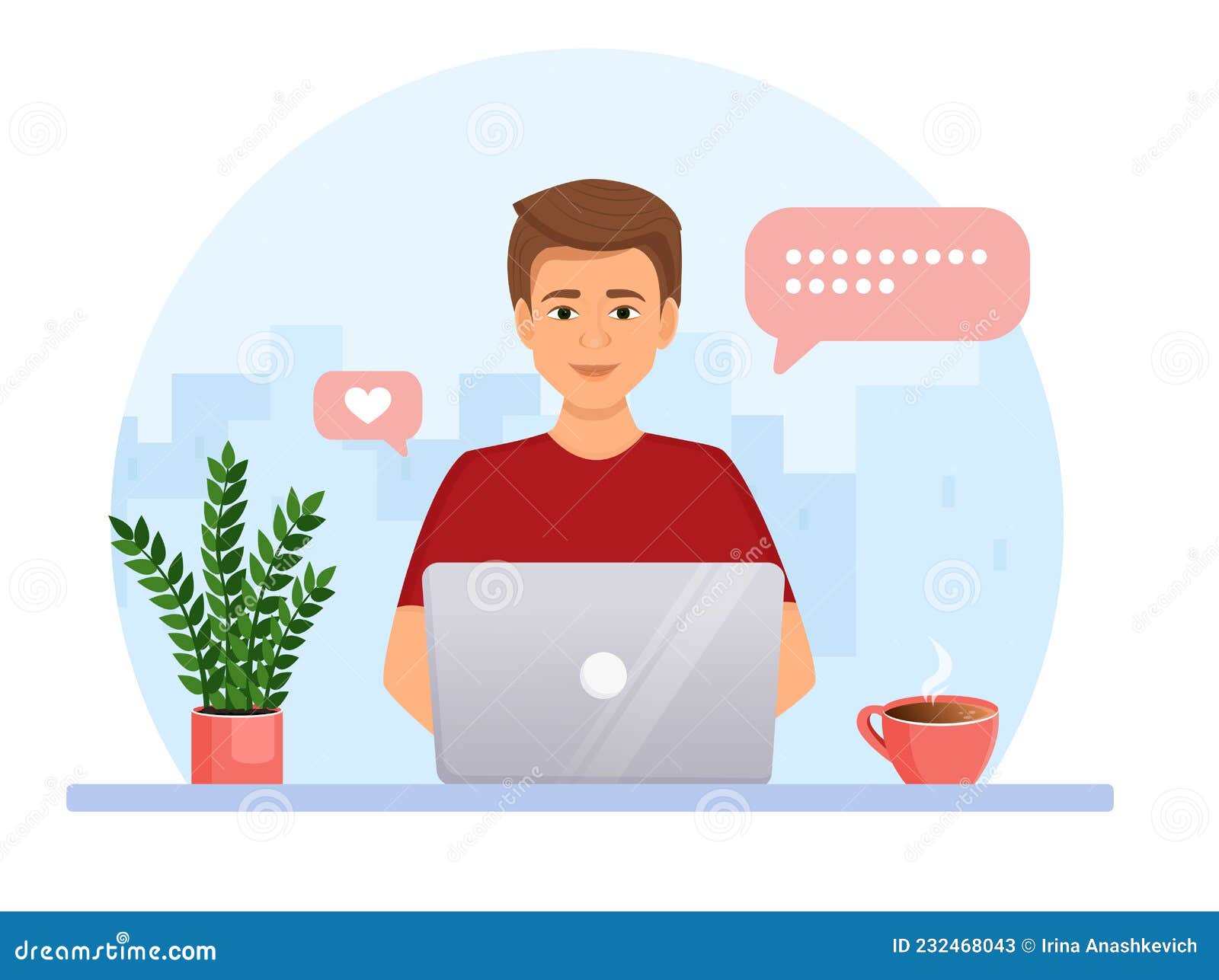 The Man Works at the Computer. Remote Work, Freelance, Home Office ...