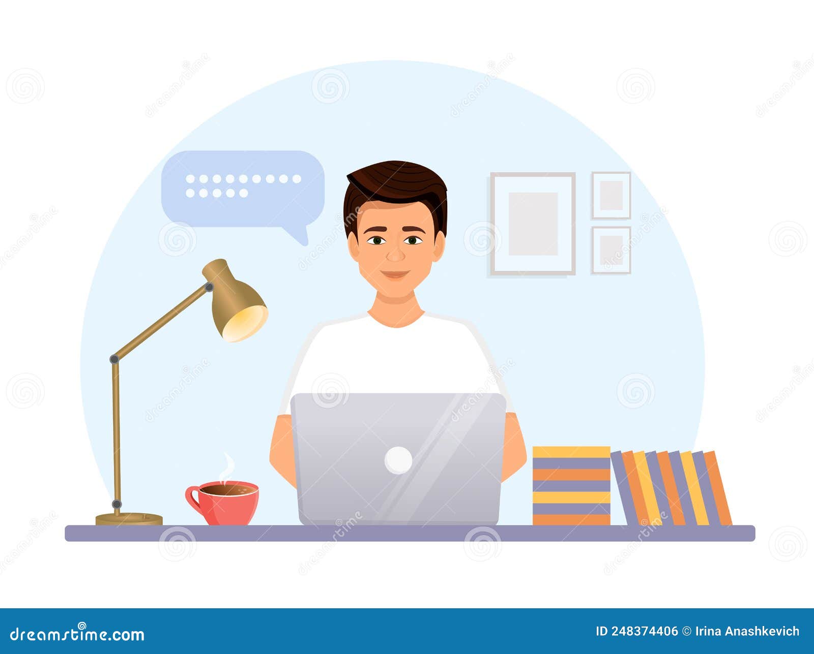 The Man Works at the Computer. Remote Work, Freelance, Home Office ...