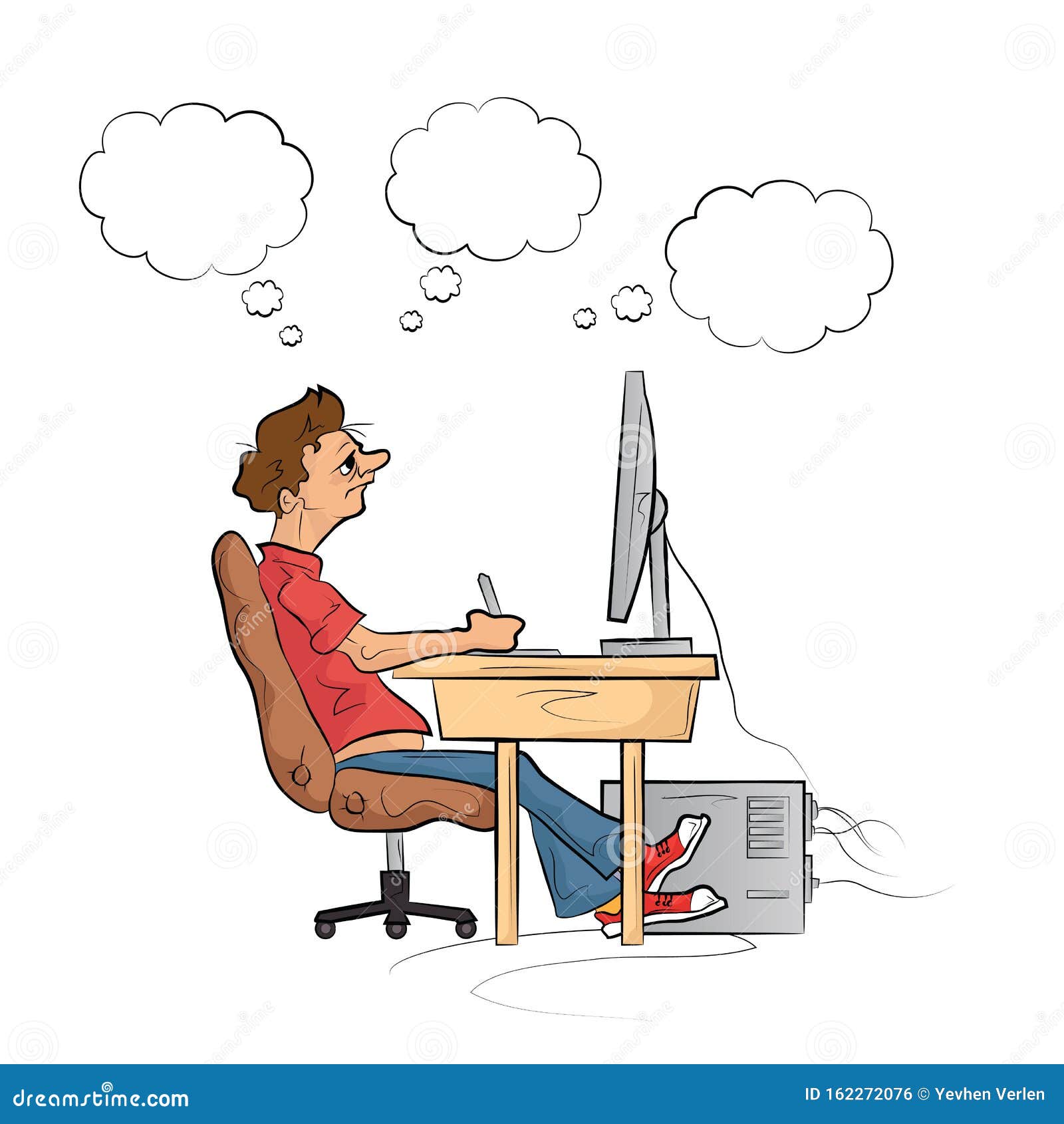 Man Works on the Computer. Vector Illustration. Stock Vector ...