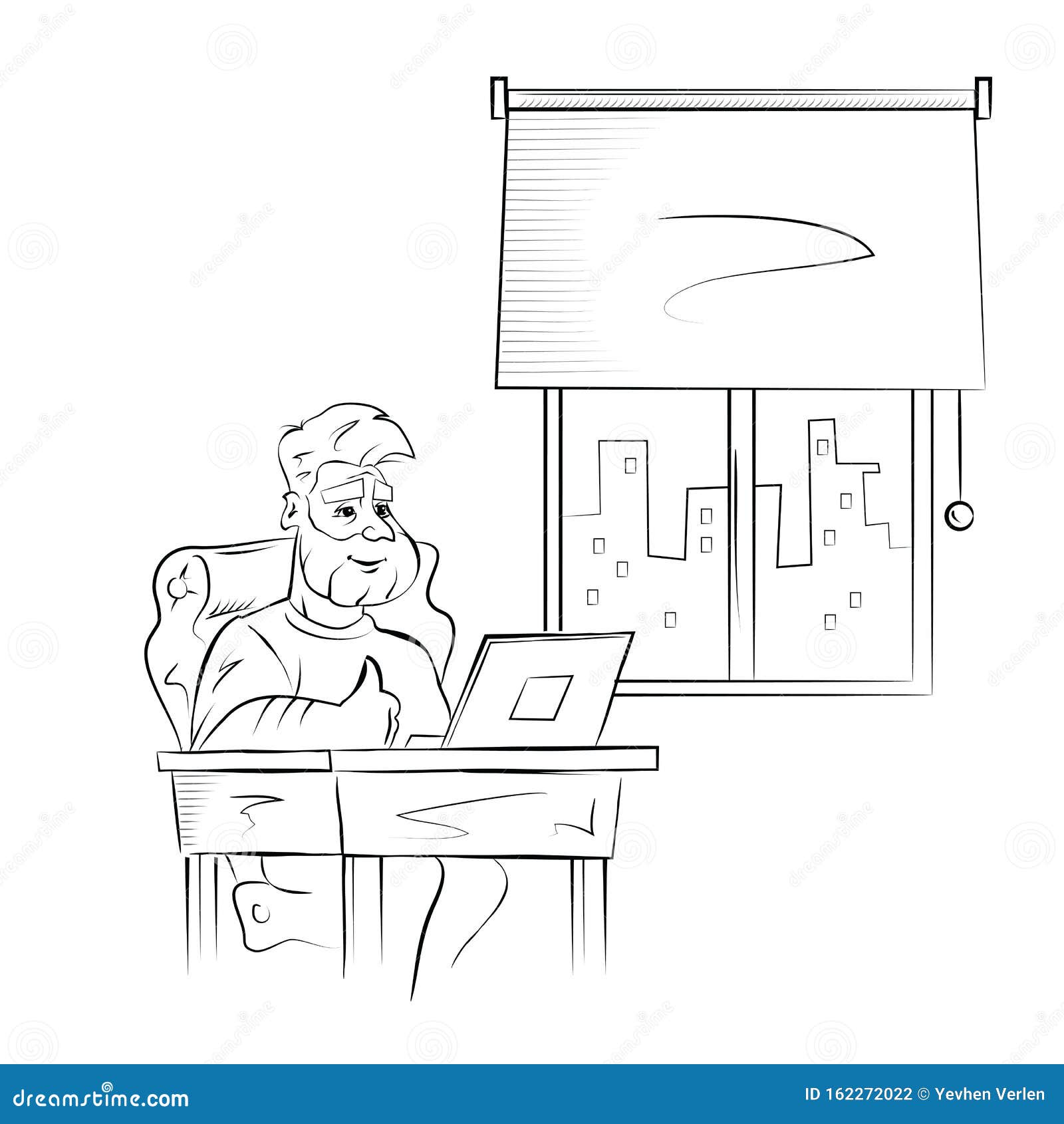 Man Works on the Computer. Vector Illustration. Stock Vector ...