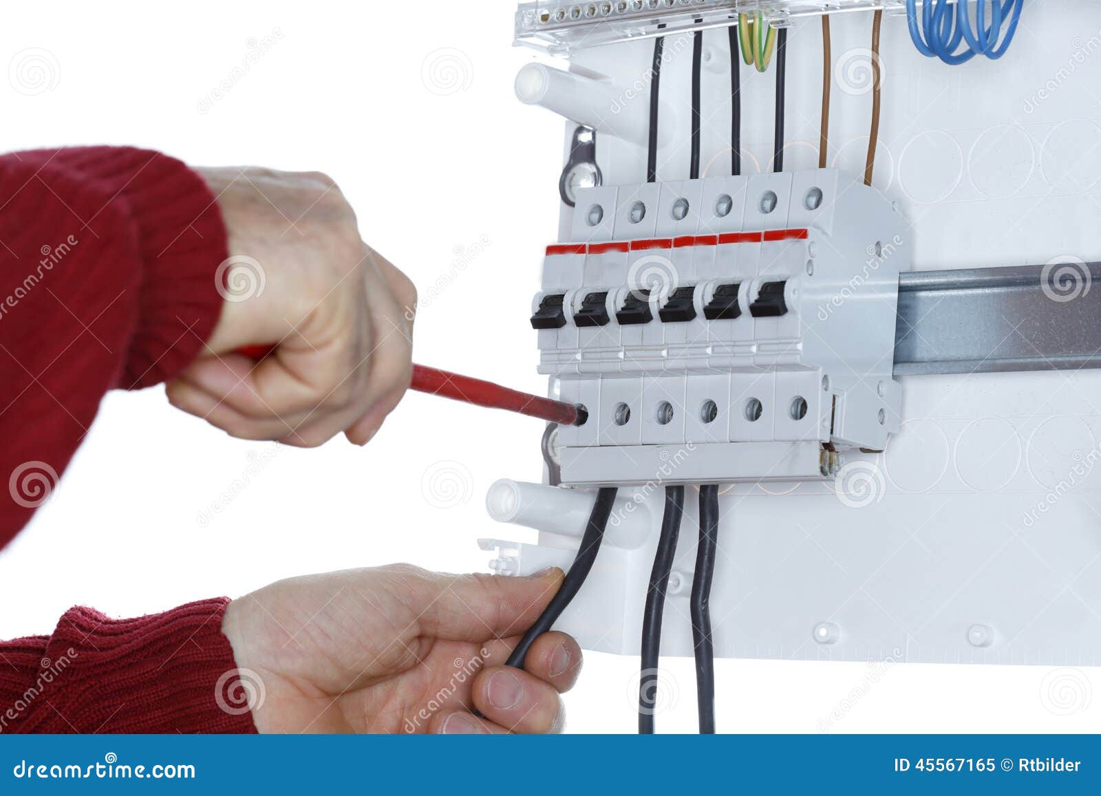 Man Works on Distribution Board Stock Image - Image of metal, black ...