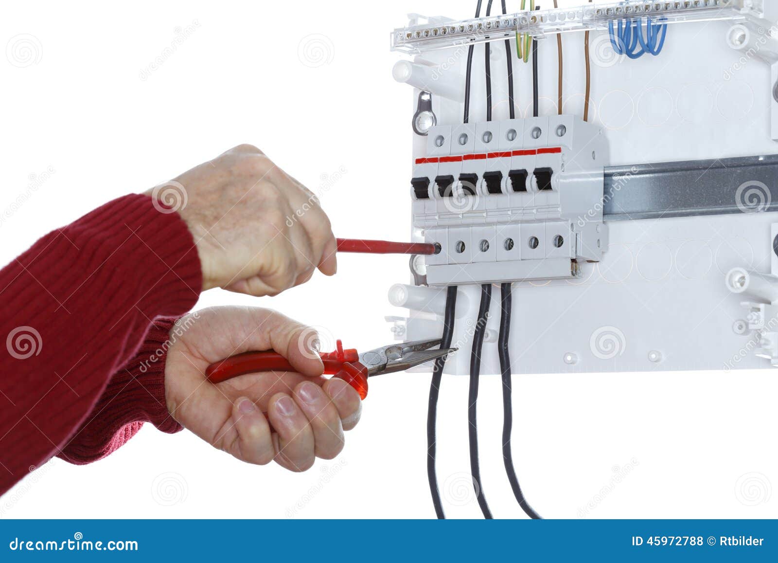 Man Works on an Electrical Junction Stock Photo - Image of hands ...