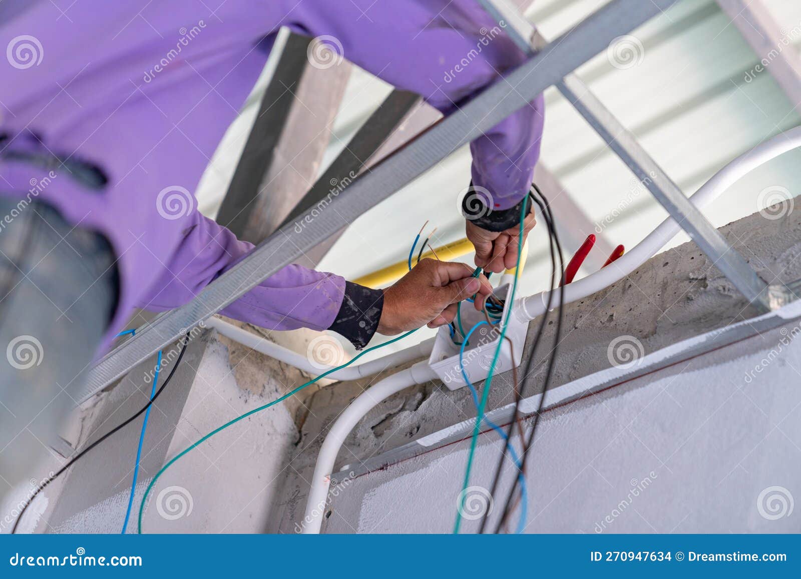 Man Works with Electrical Wires Fixing Socket Stock Photo - Image of ...