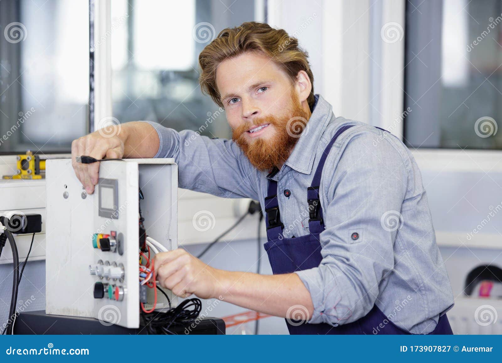 Man Works with Electronic Components in Factory Stock Image - Image of ...