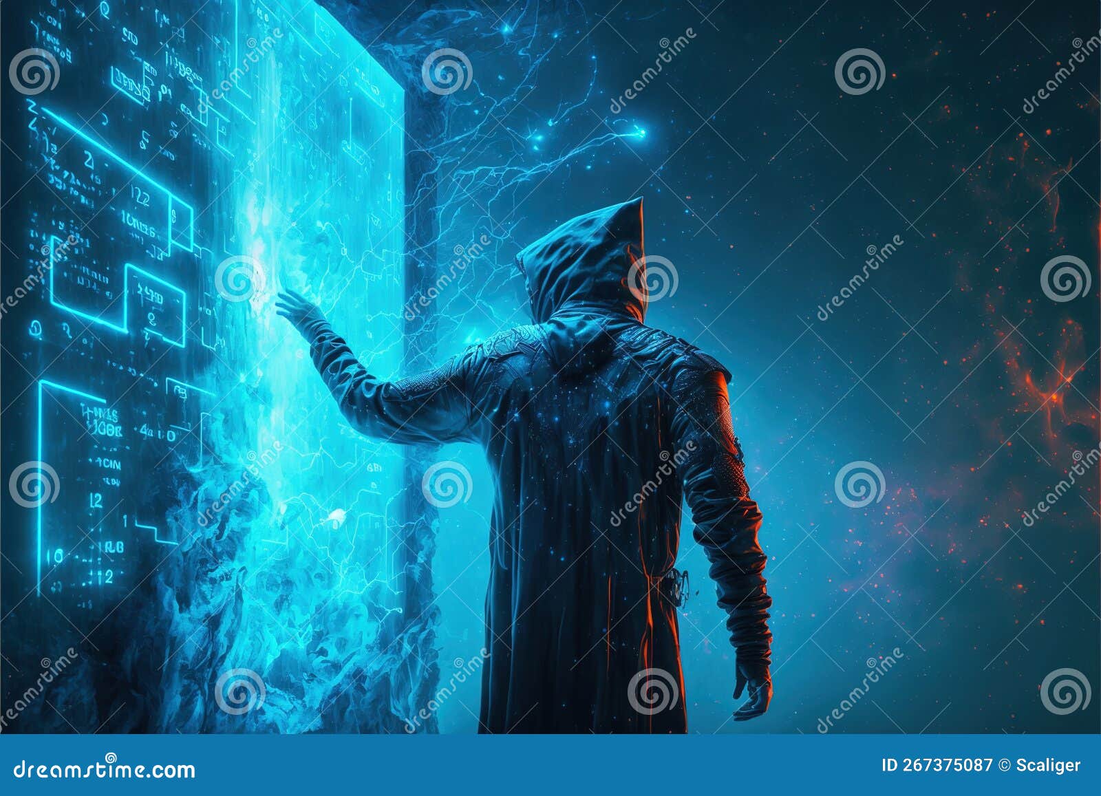 Man Works with Futuristic Dashboard, Magic Control System with Touch ...