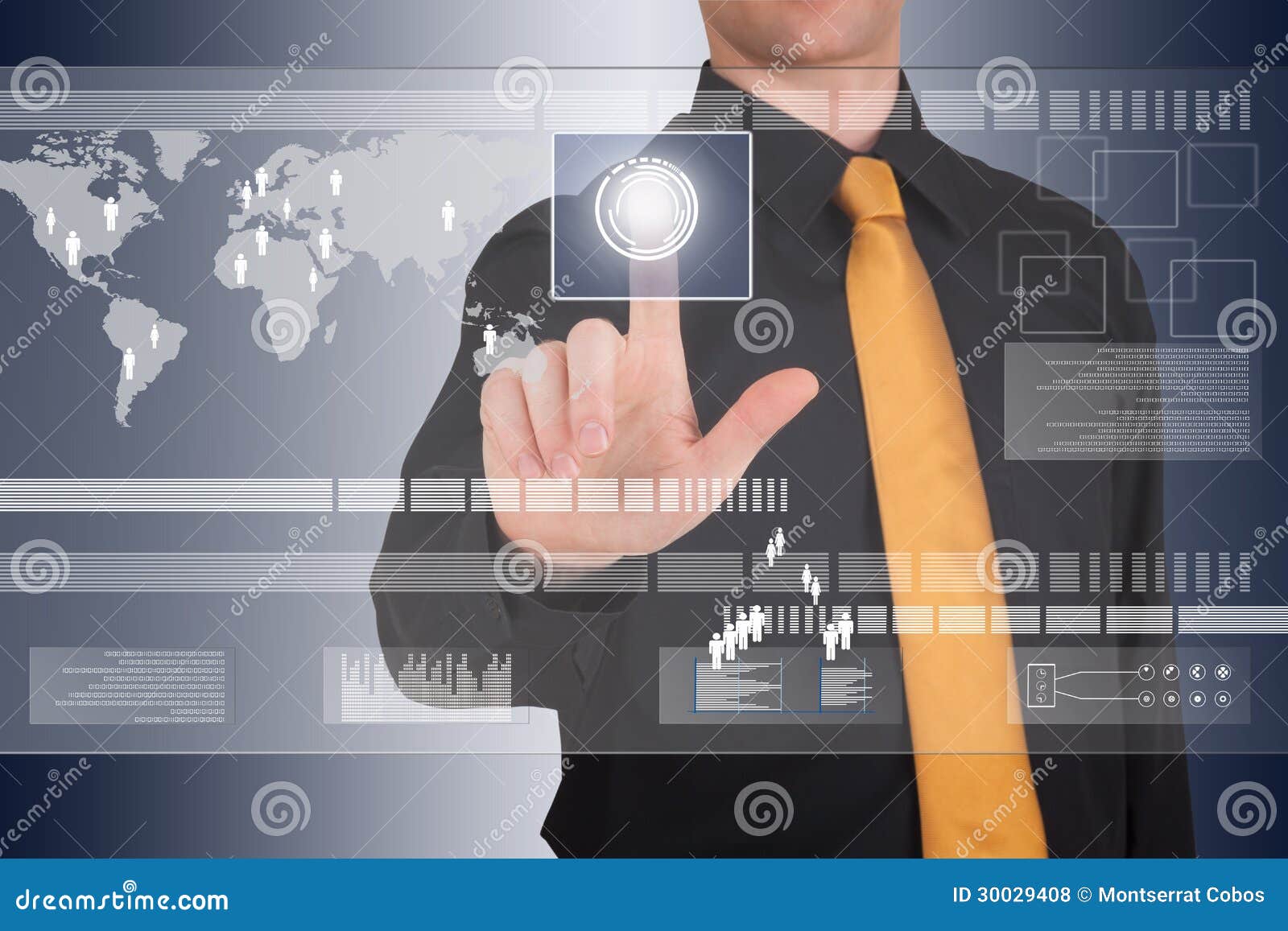 Businessman Works with Huge Touch Screen Stock Photo - Image of ...