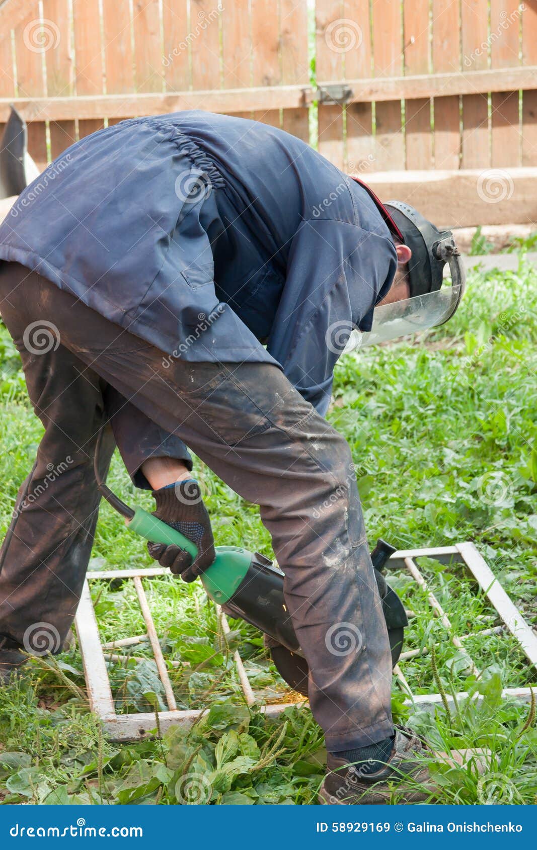 Man Works Outside, Cuts a Metal Stock Image - Image of means, details ...