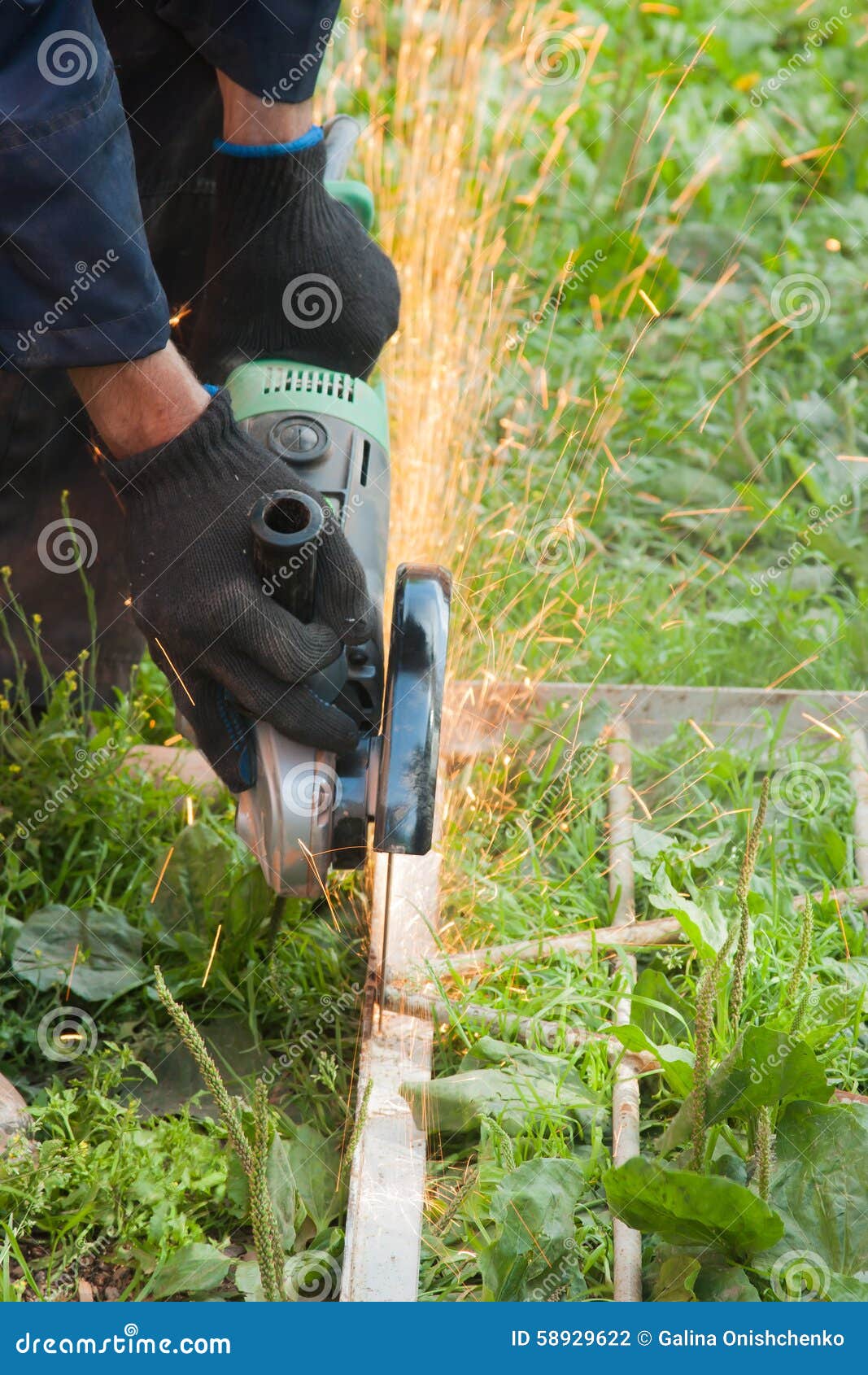 Man Works Outside, Cuts a Metal Stock Photo - Image of details ...