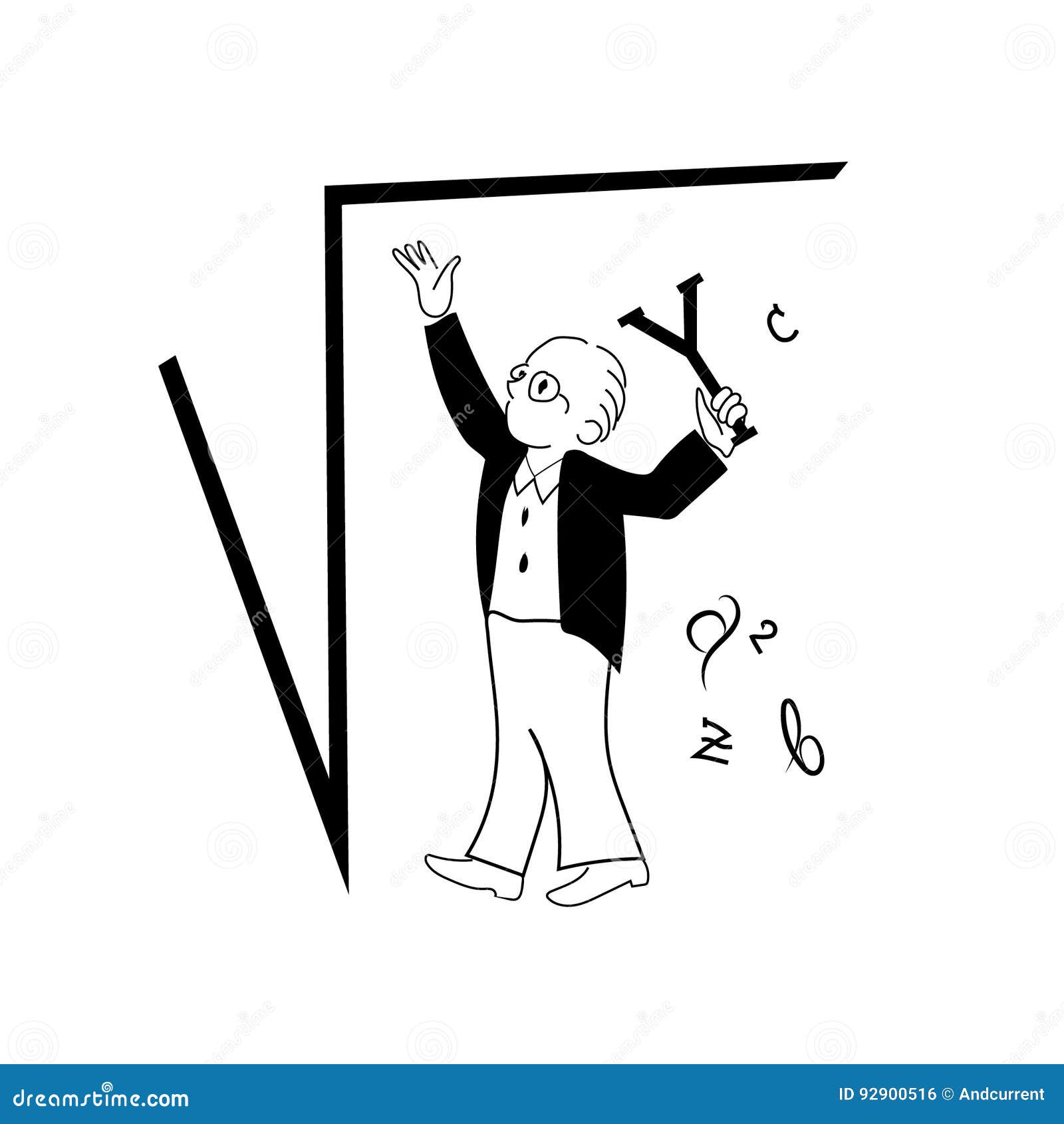 Man Works a Problem in Algebra Using Square Root Formula. Vector ...