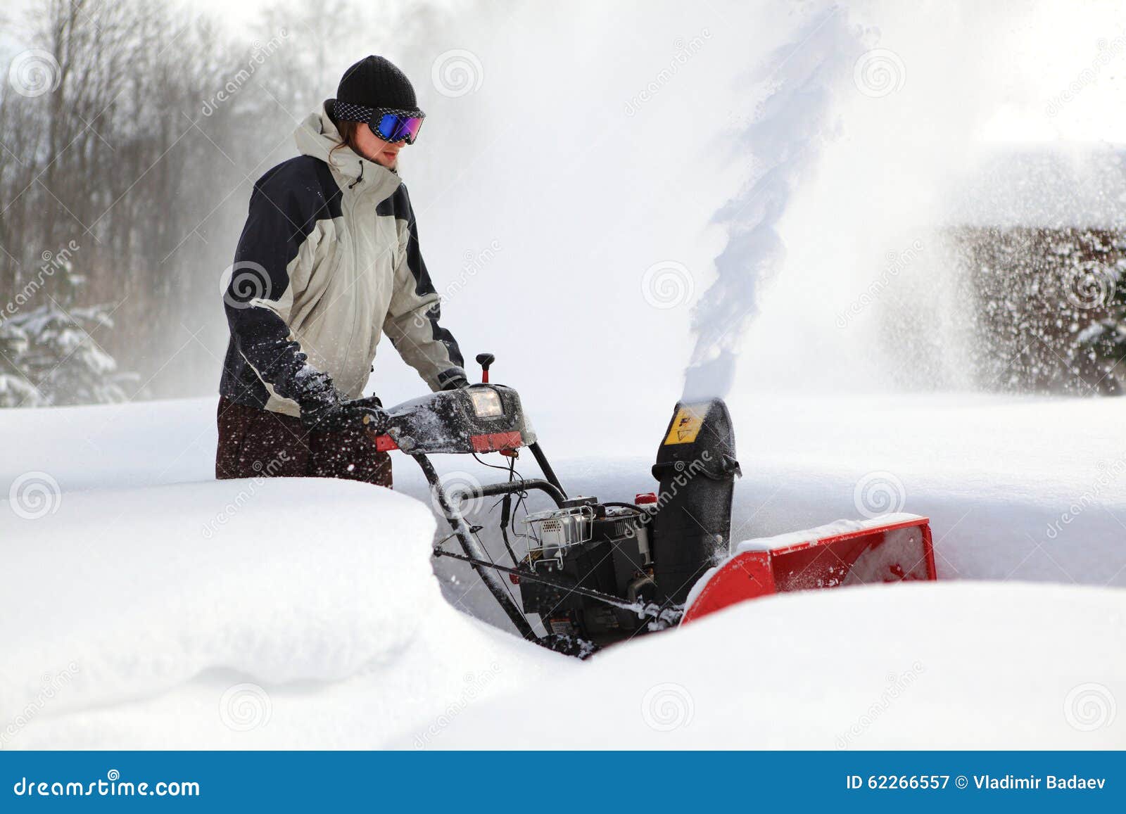 A Man Works Snow Blowing Machine Stock Image - Image of labor, engine ...